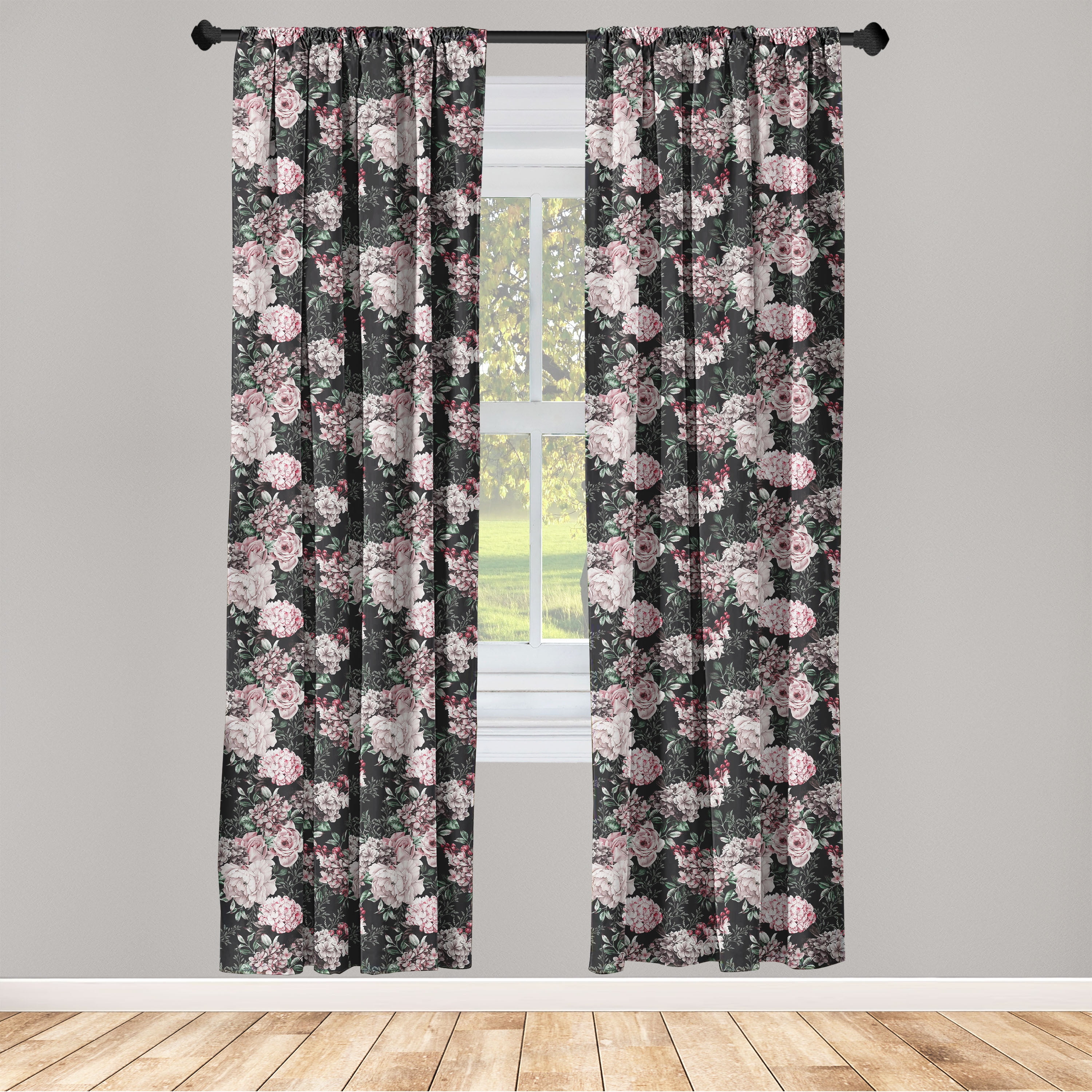 Nature Window Curtains, Wild Jungle Themed Exotic Flower and Leaves ...