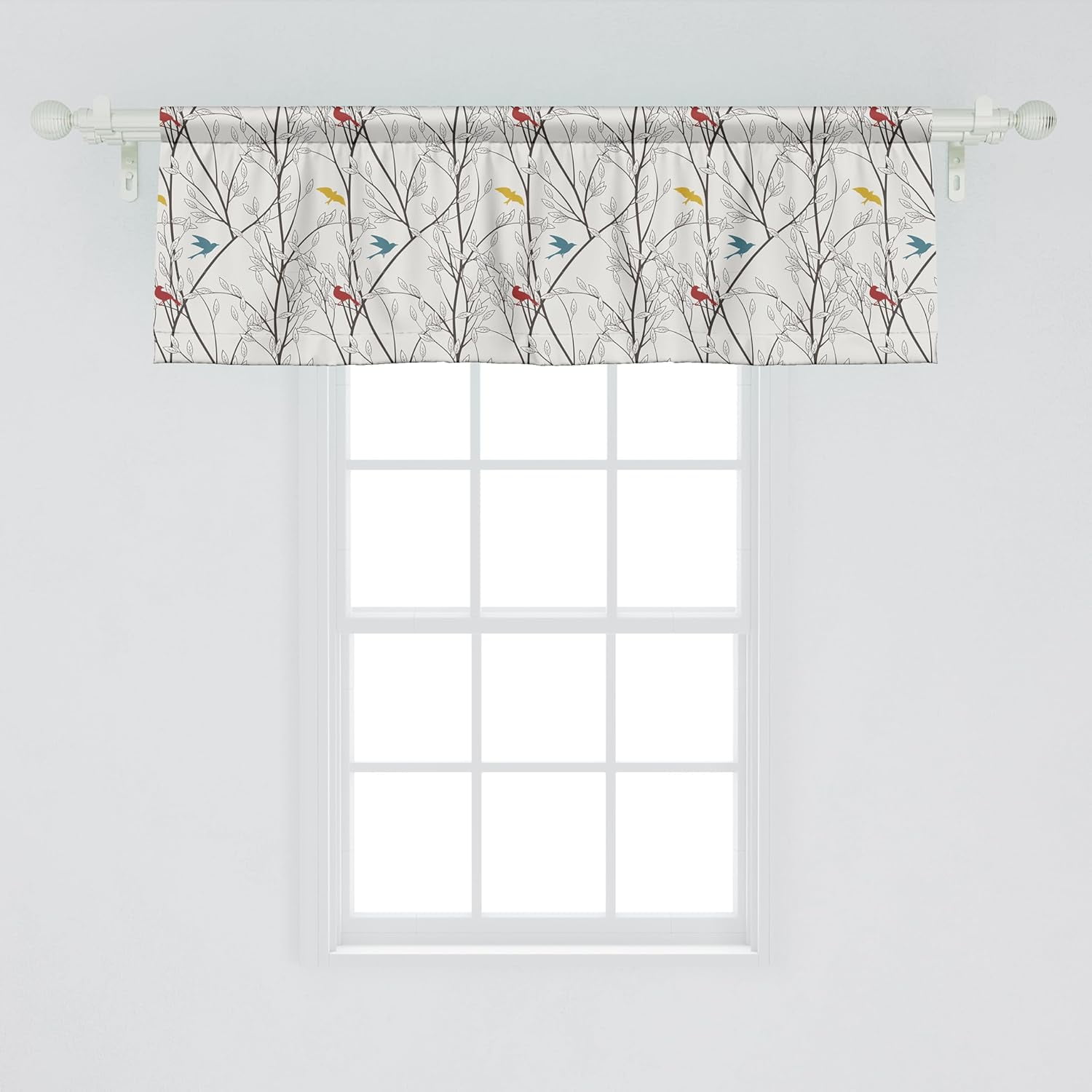 Nature Window Valance, Birds Wildlife Cartoon Like Image with Tree Leaf ...