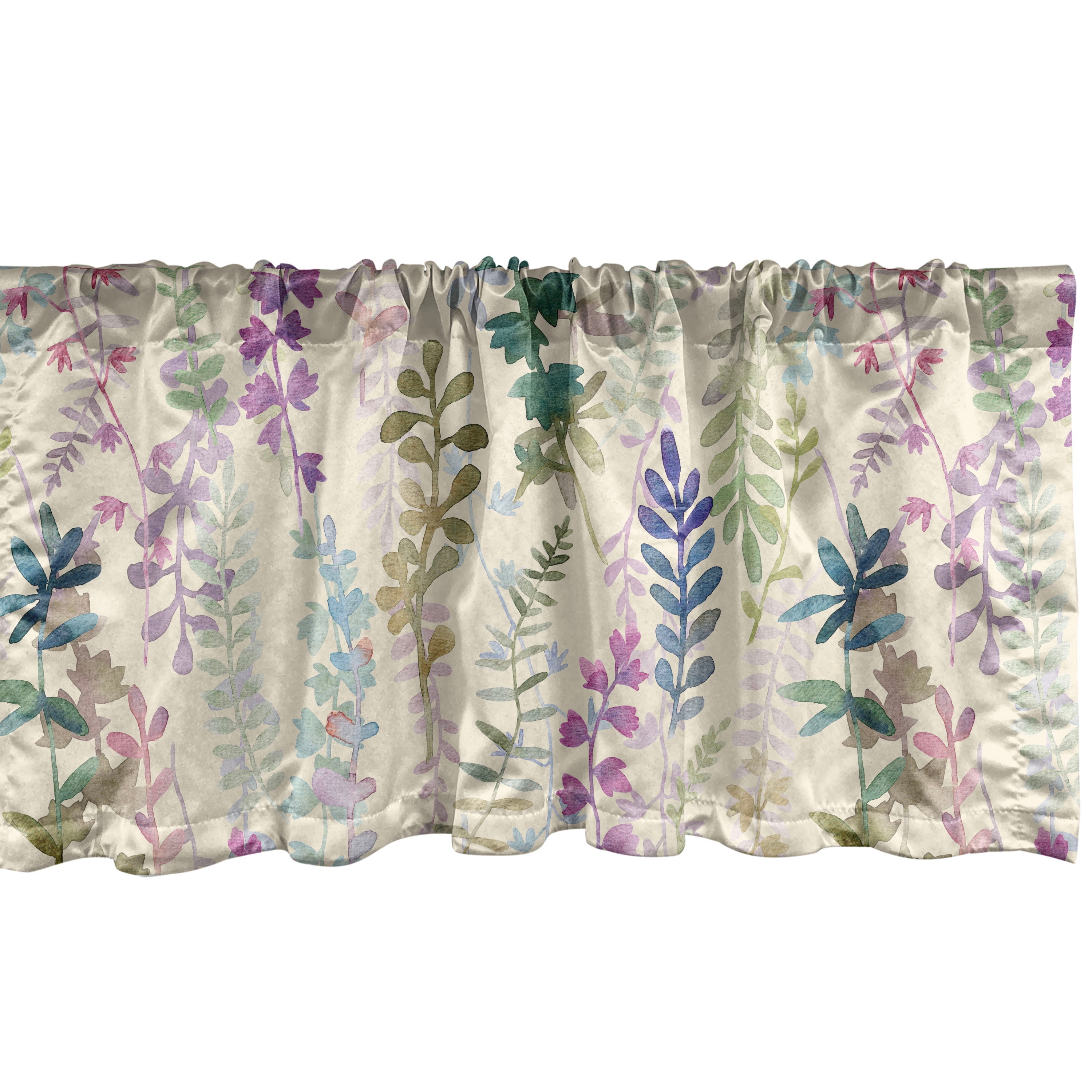 Nature Window Valance, Botanical Theme Hand-Drawn Repetitive Leaves ...