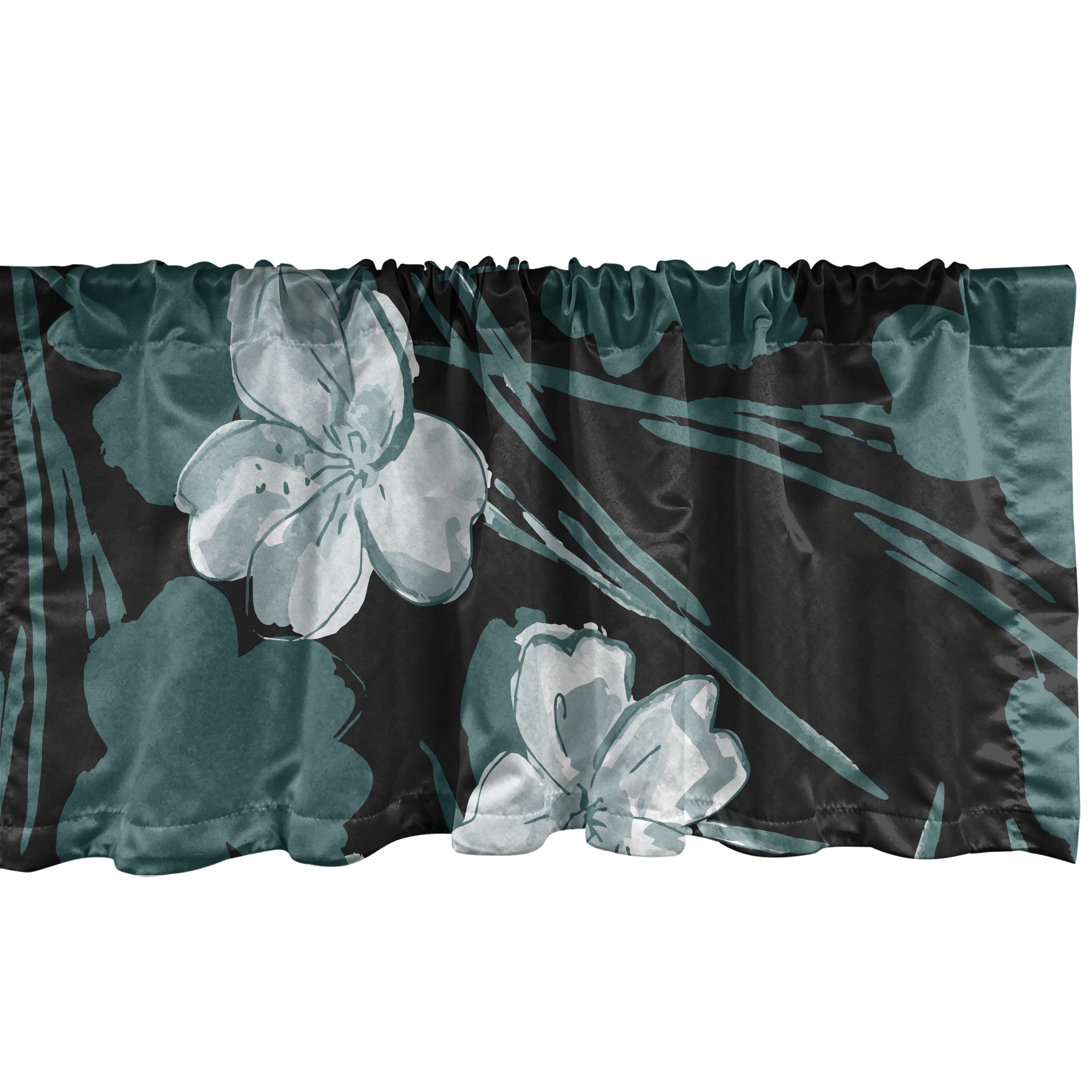Nature Window Valance Flower Silhouettes Pattern Abstract Ornament On