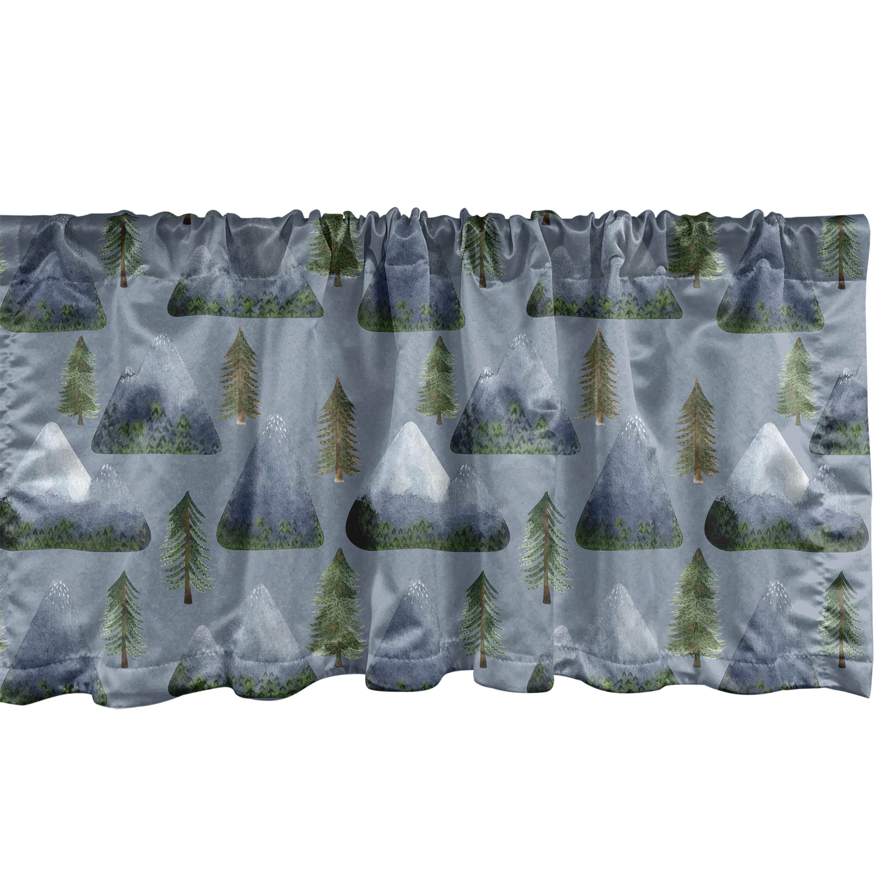 Nature Window Valance, Forest Inspired Mountain Landscape Sketch ...