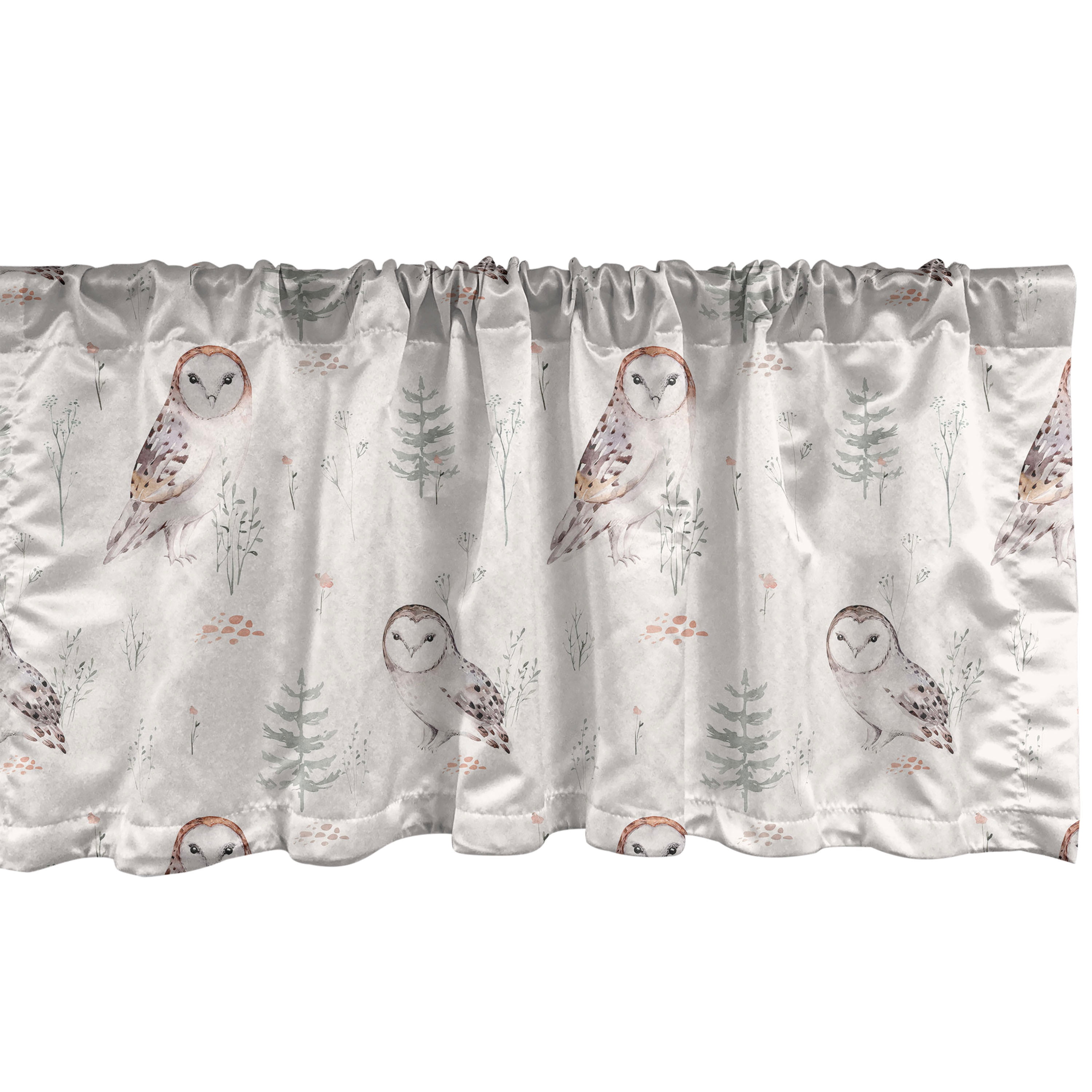 Nature Window Valance, Hand Drawn Looking Owl and Floral Illustrations ...