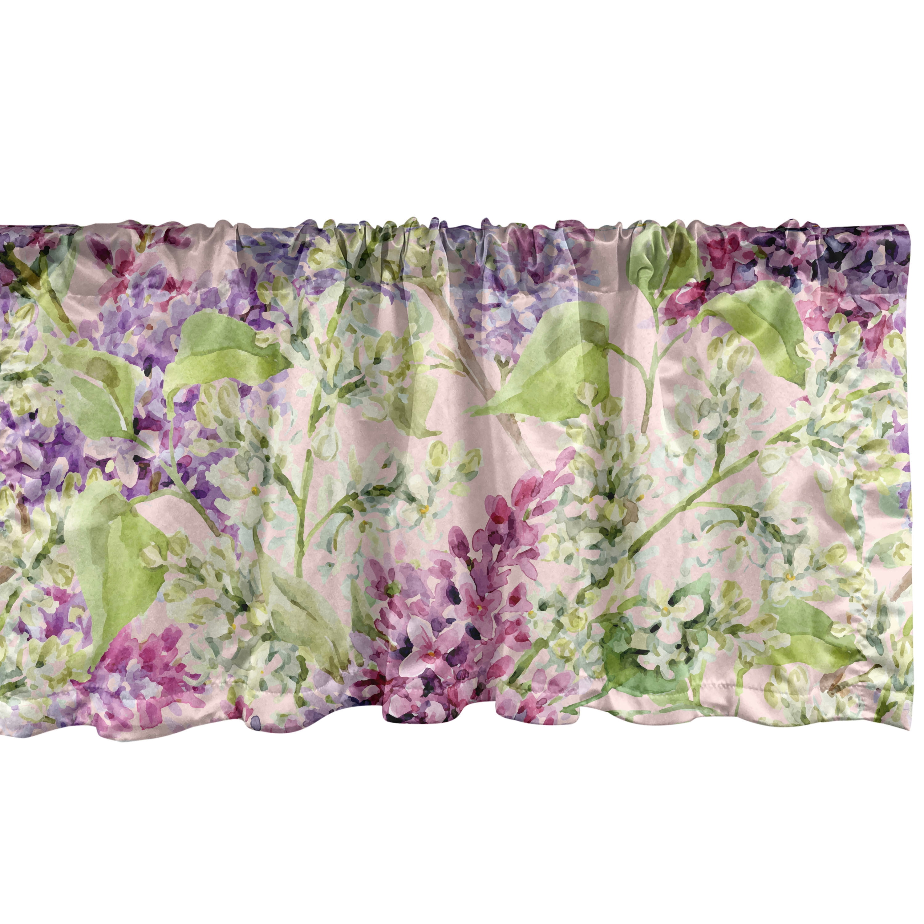 Nature Window Valance, Lilac Flowers Leaves Watercolor Floral Art on ...