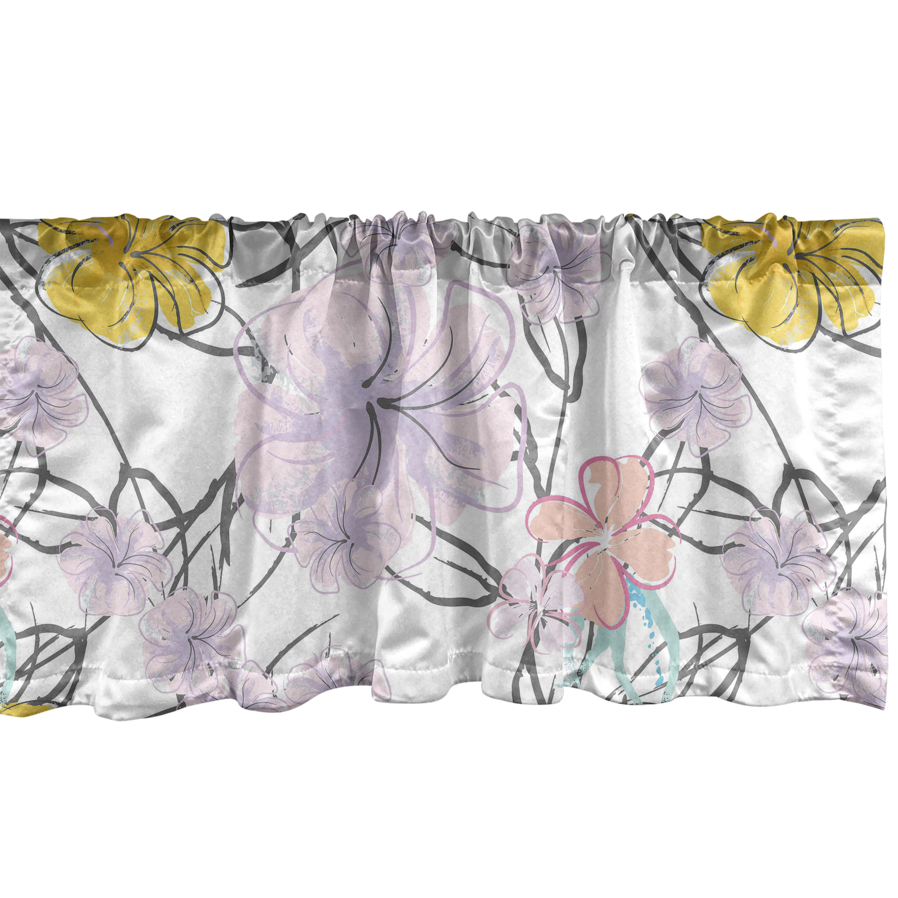 Nature Window Valance, Minimal Sketch Ornamental Blooming Flora Motifs ...