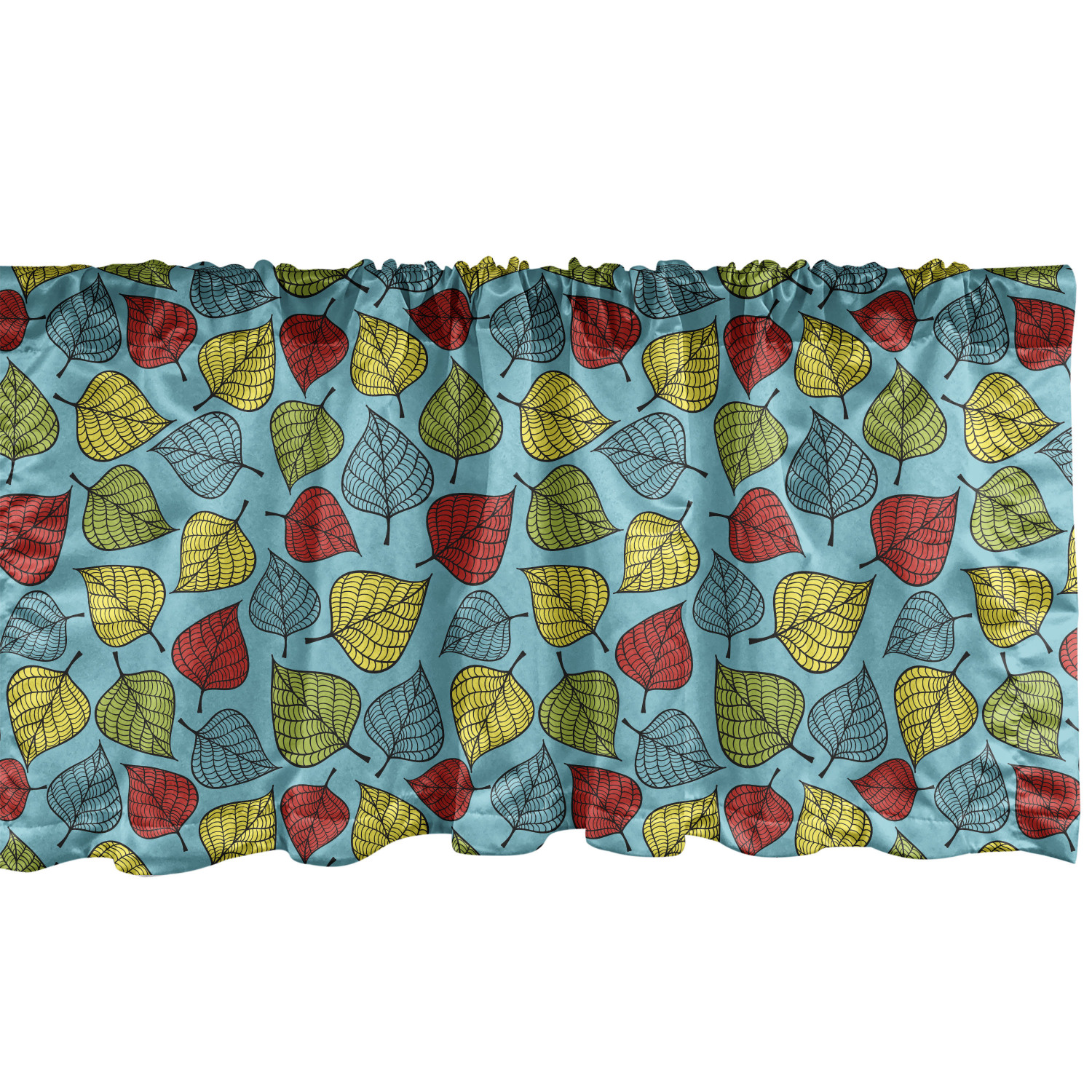 Nature Window Valance Pack of 2, Colorful Hand Drawn Falling Leaves ...