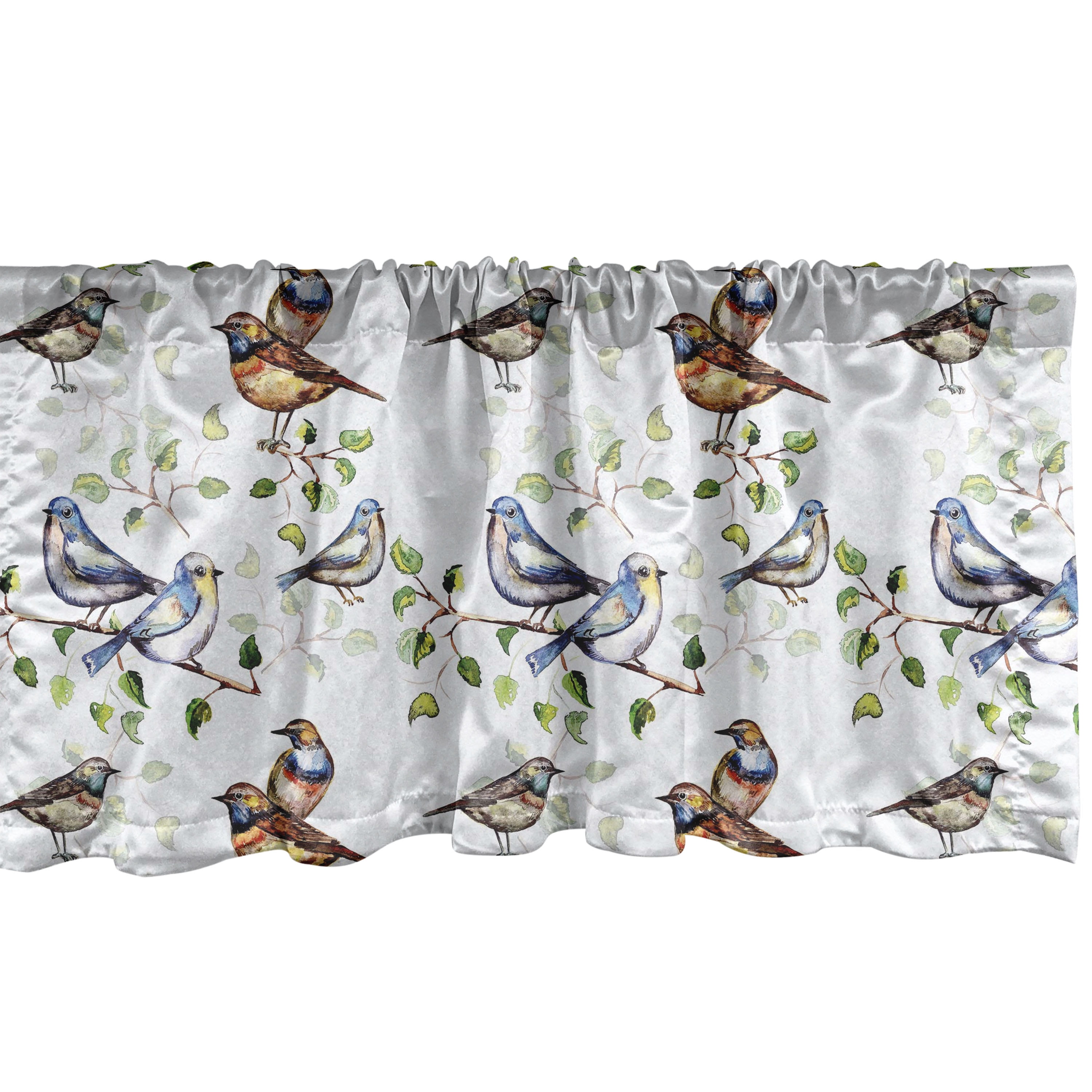 Nature Window Valance, Spring Inspired Birds on Branches Watercolor ...