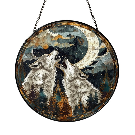 Nature Wolf Landscape Design Stained Glass Window Art - Walmart.com