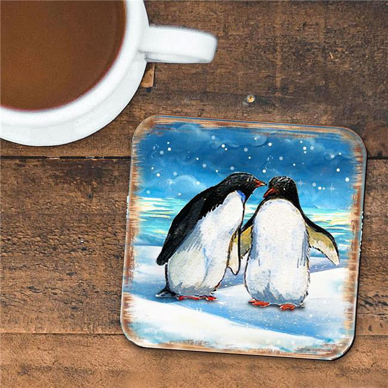 Nature Wonders 8198542C-S4 4 x 4 in. Penguins Coastal Wooden Cork ...