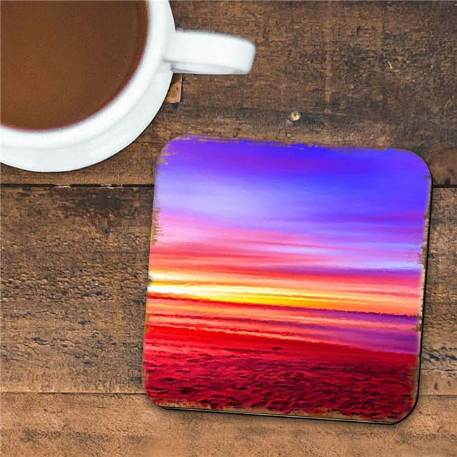 Nature Wonders 95360C-S4 4 x 4 in. Sunset Coastal Wooden Cork Coasters ...