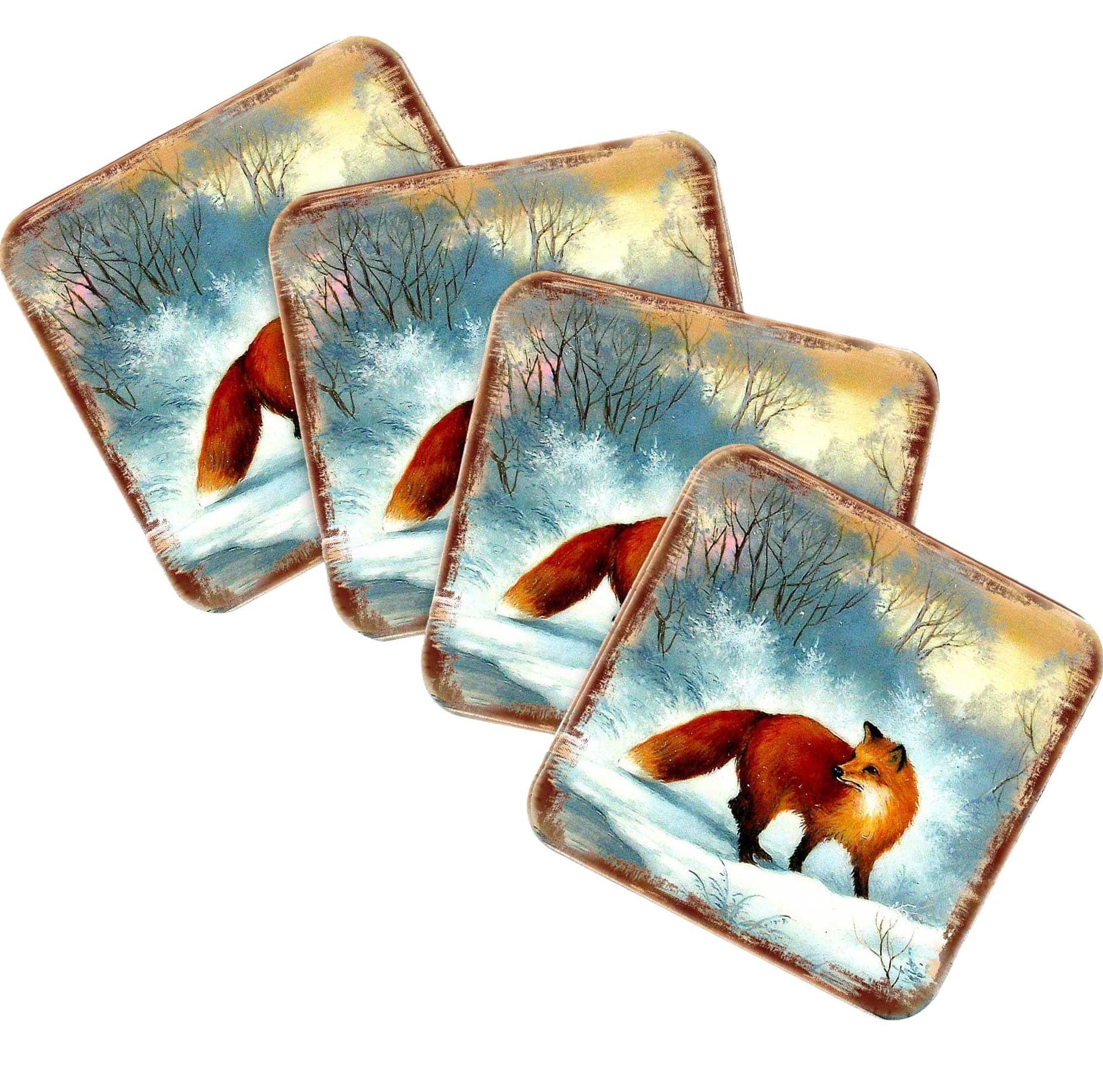 Fox Wooden Cork Coasters Gift Set of 4 by Nature Wonders | Nature ...
