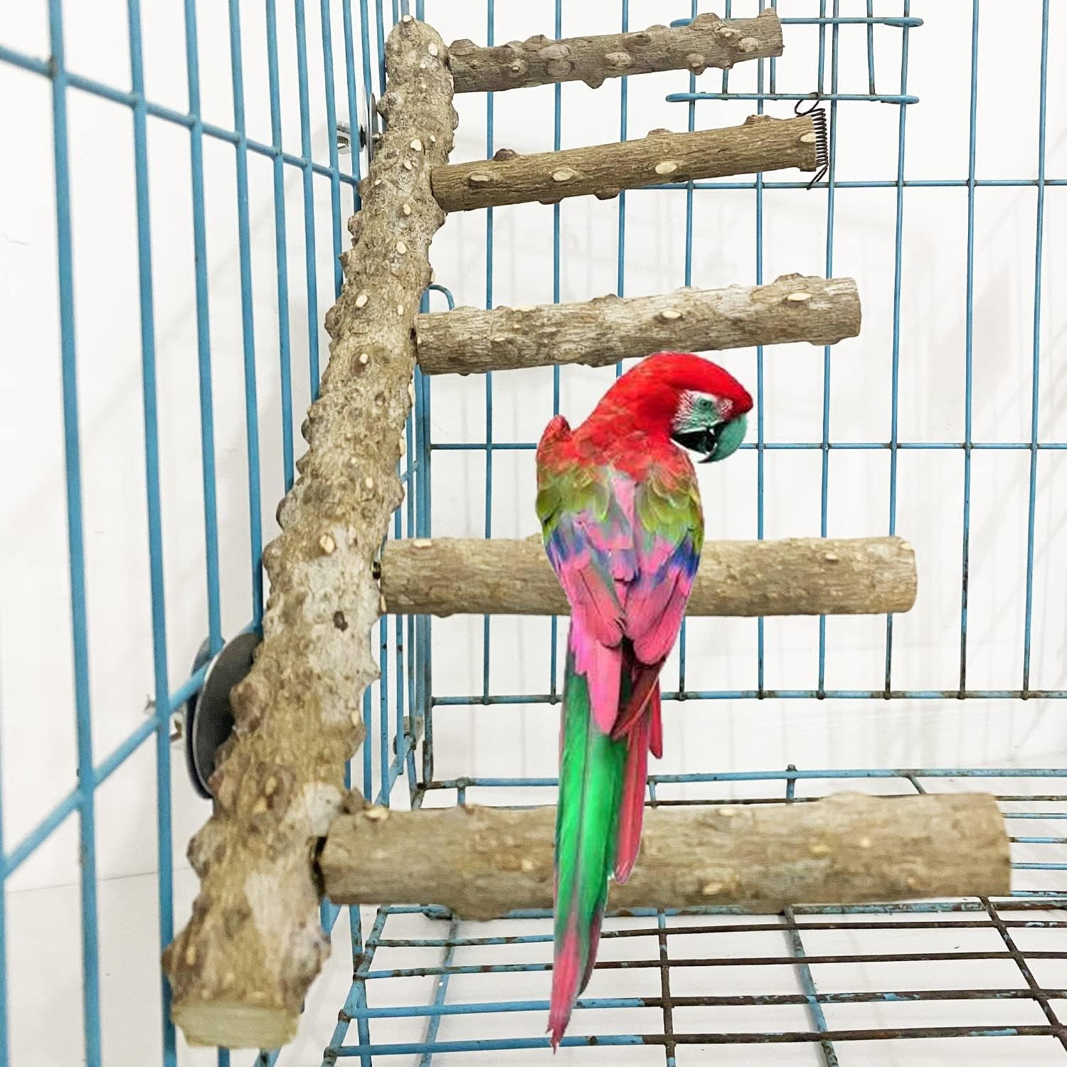 Nature Wood Bird Ladder Perch Stand Chew Toy Cage Hanging Climbing Step ...