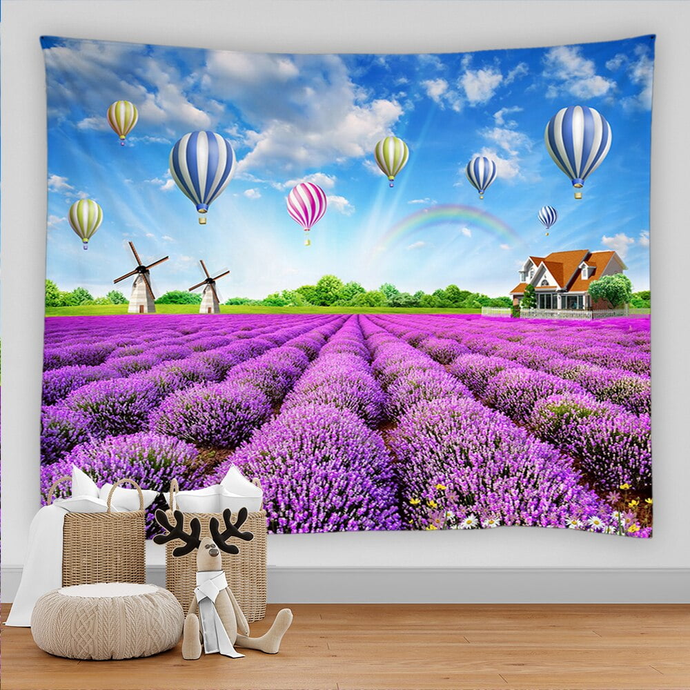 Nature landscape Tapestry Rural Lavender Tulip Flower Scenery Bohemian ...