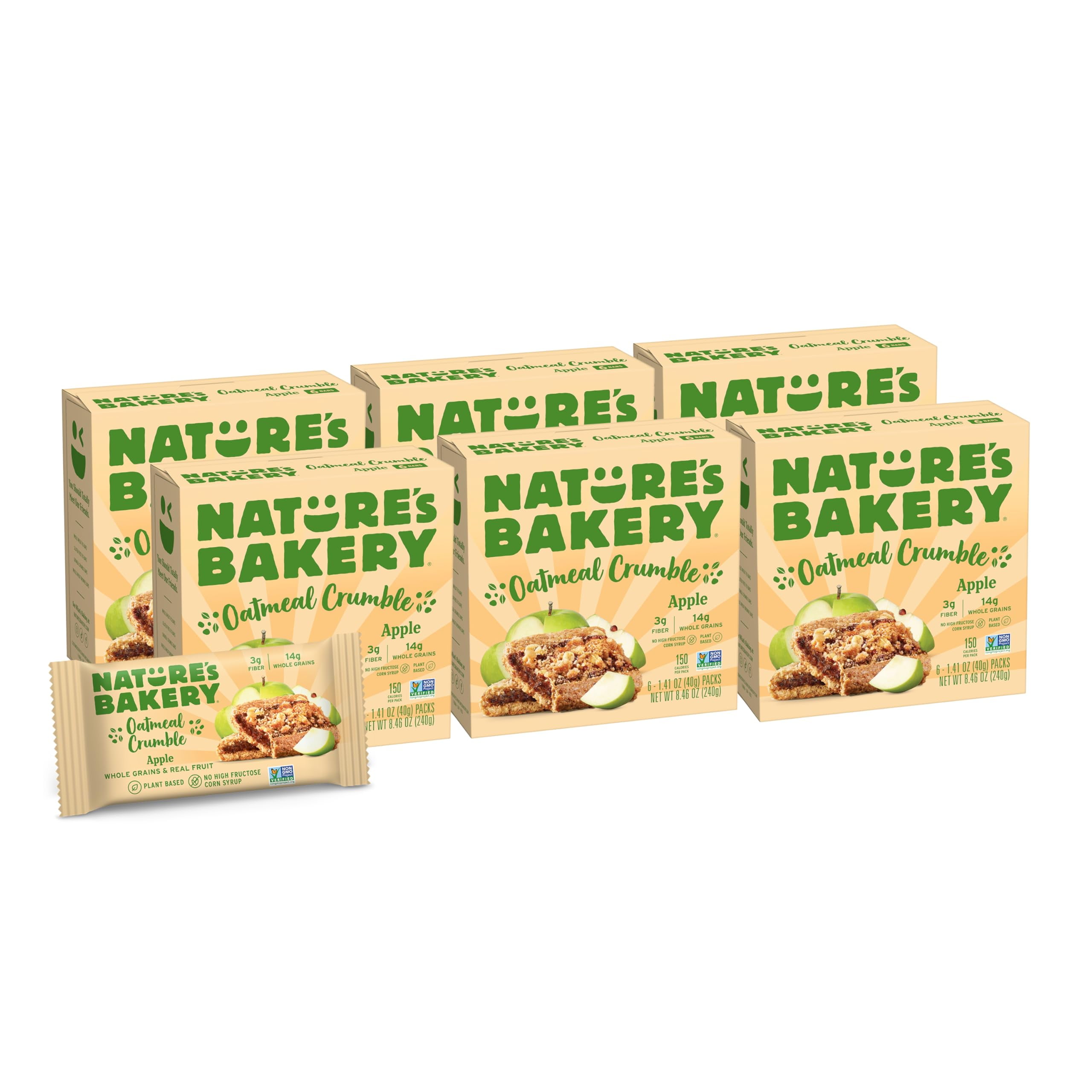 Nature's Bakery OatmealTRDN Crumble Bars, Apple, 6-6 Count Boxes (36 Bars), Vegan Snacks, Non ...