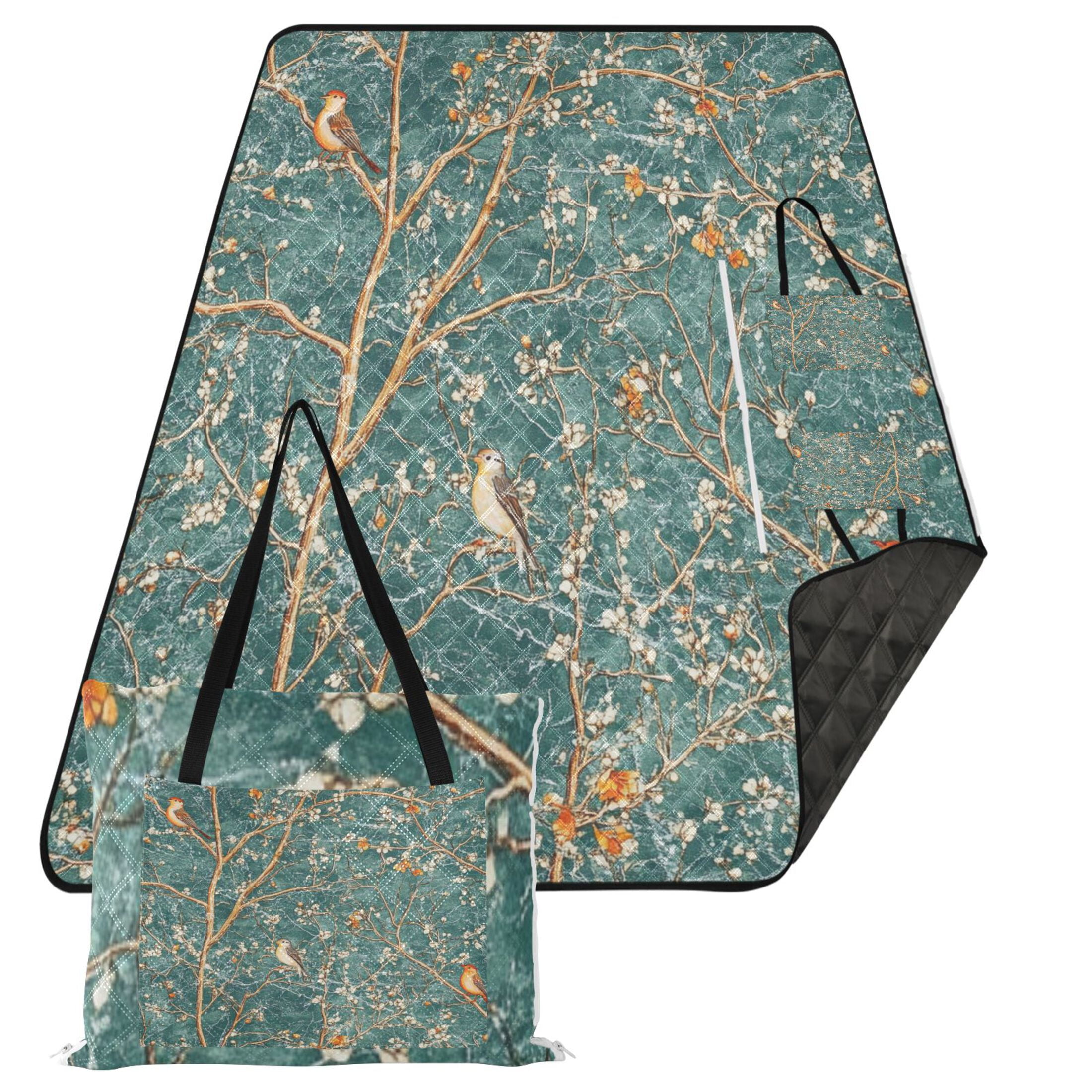 Nature's Birds in Bloom 60x80in Waterproof Picnic Mat, Foldable ...