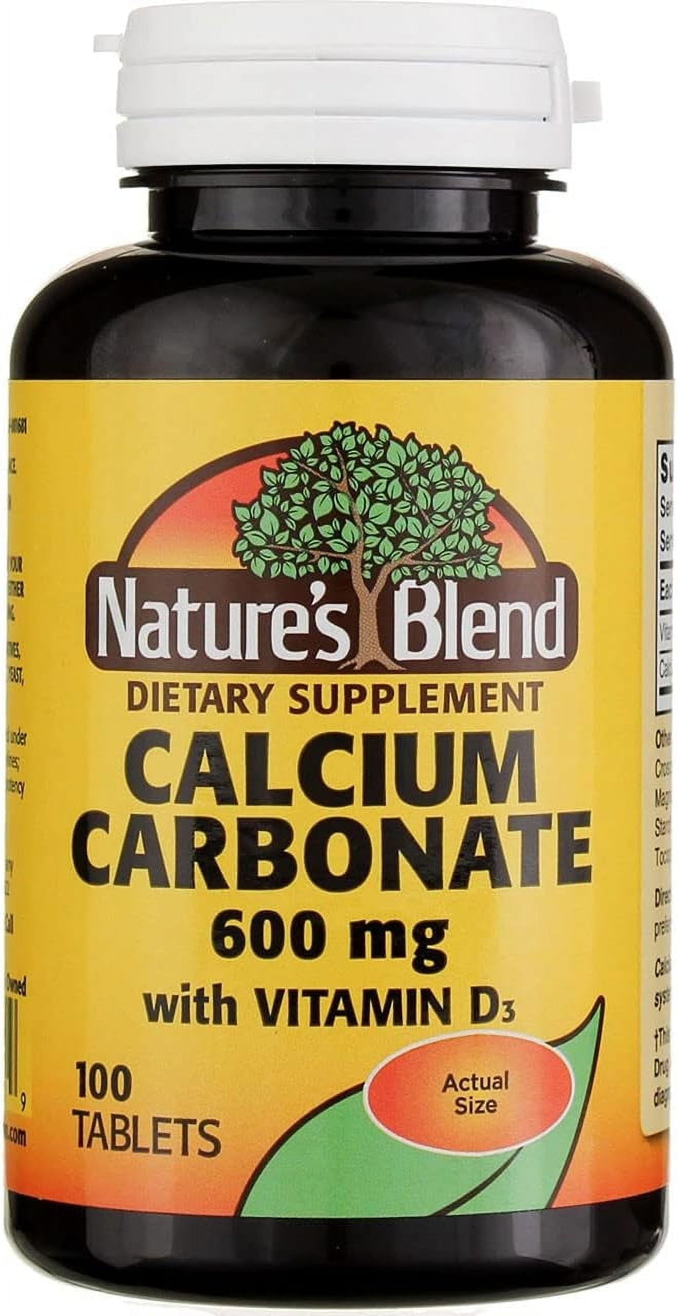 Nature's Blend Calcium Carbonate with Vitamin D3 (600mg) Supplement ...