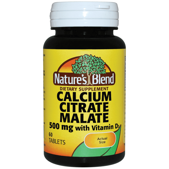 Nature's Blend Calcium Citrate Malate + Vitamin D3 Tablets, 500 mg, 60 ...