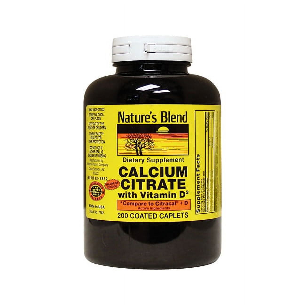 Nature's Blend Bone Support Calcium Citrate with Vitamin D3 200 Caplets ...