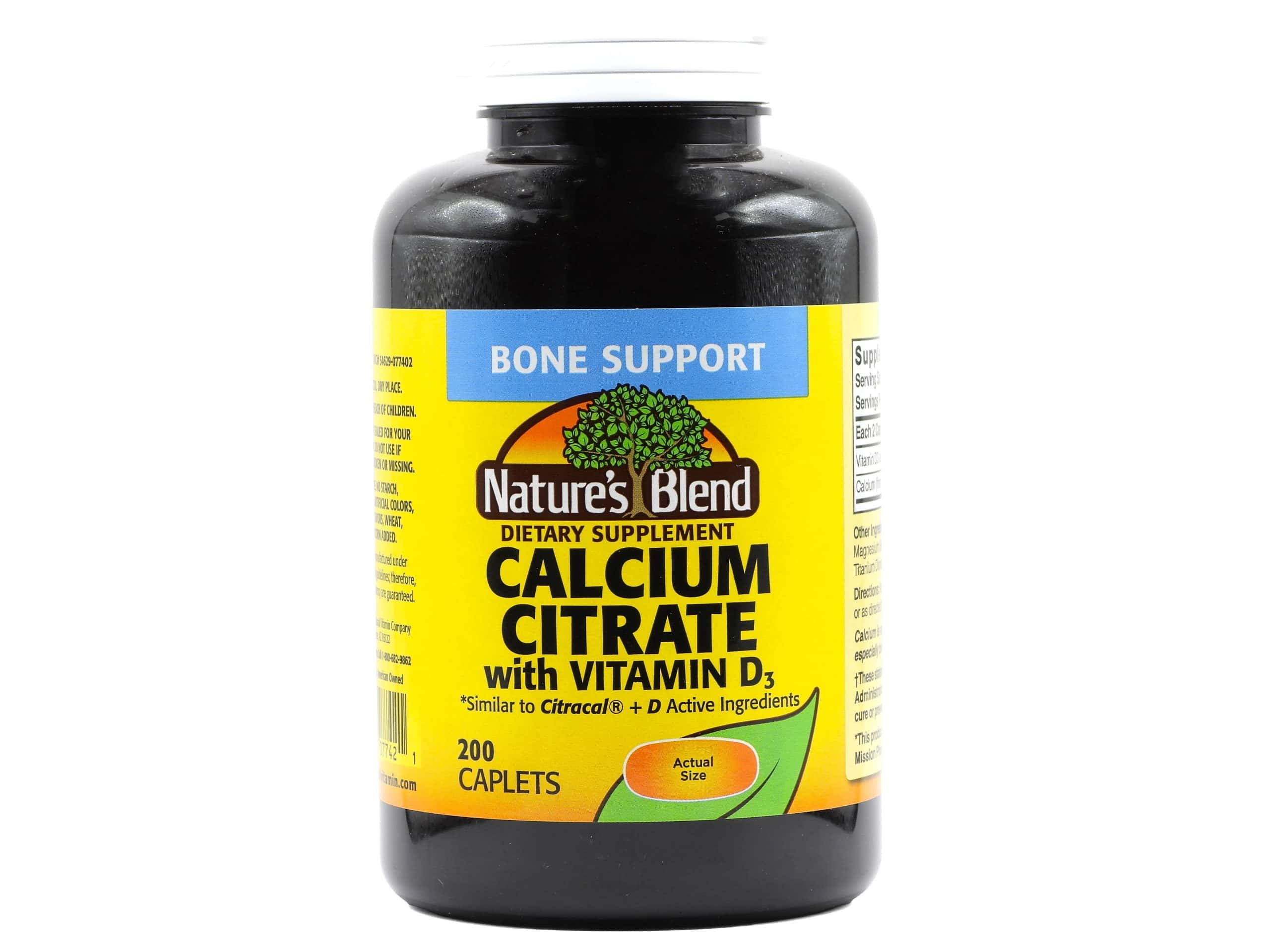 Nature's Blend Bone Support Calcium Citrate with Vitamin D3 200 Caplets ...