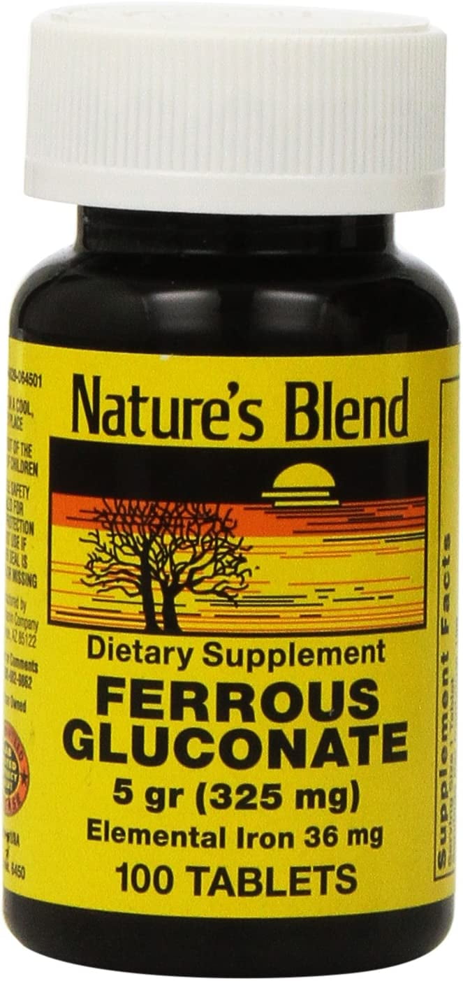 Nature's Blend Elemental Iron Supplement, Ferrous Gluconate Tablets ...