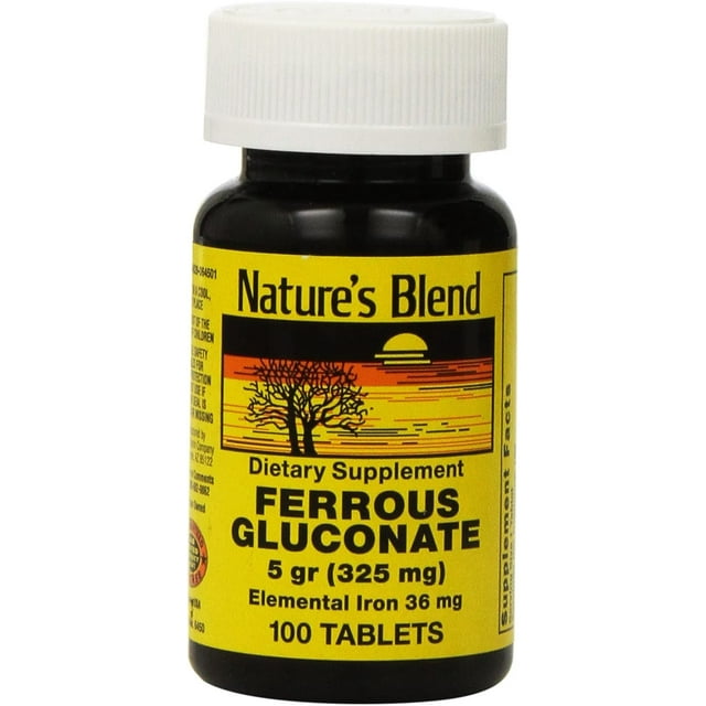 Nature's Blend Elemental Iron Supplement, Ferrous Gluconate Tablets ...