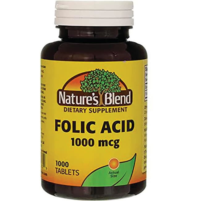 Nature's Blend Folic Acid Supplement, Vitamin B, 1000 mcg Health ...