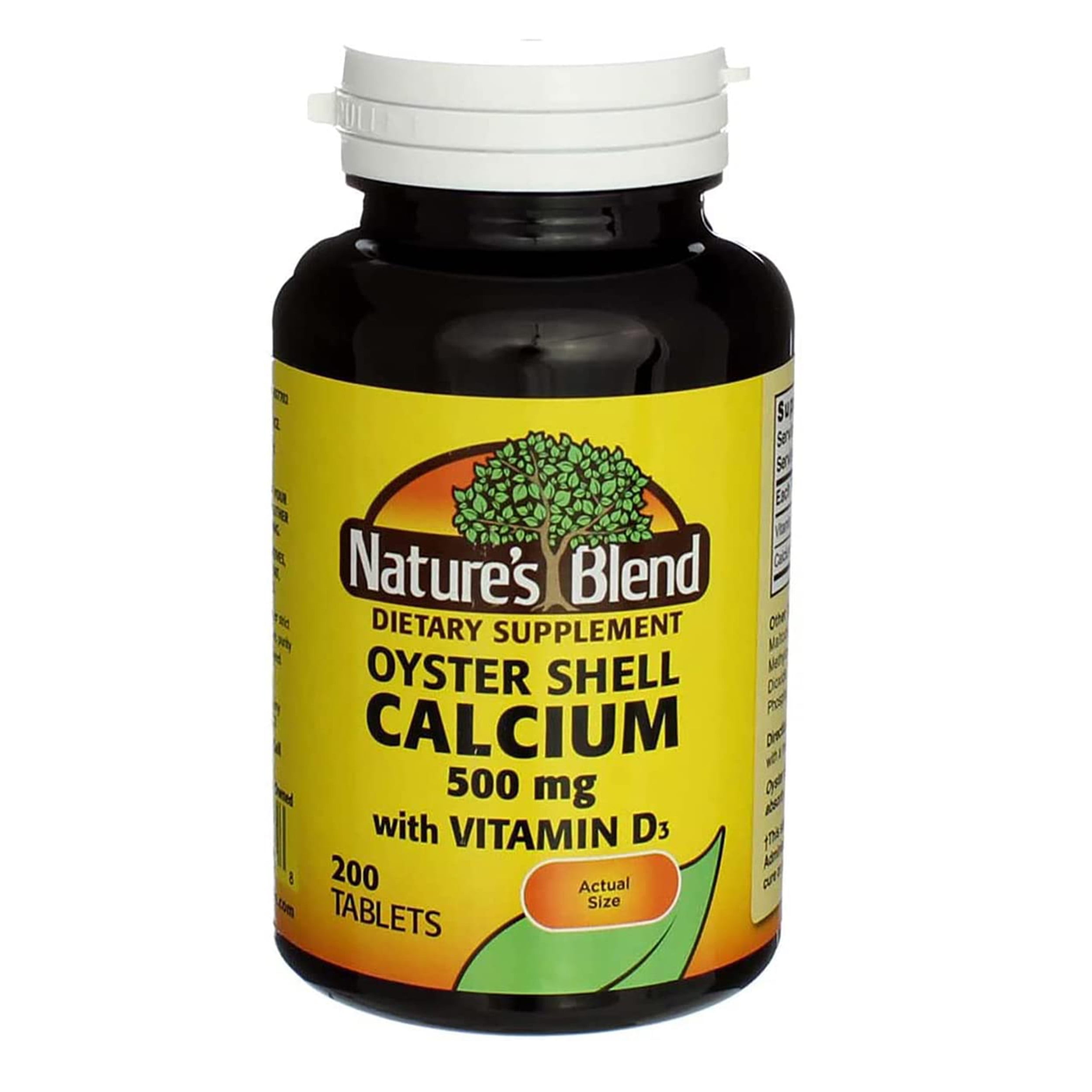 Nature's Blend Oyster Shell Calcium 500mg with D3 Vitamin D3, 100 ct, 6 ...