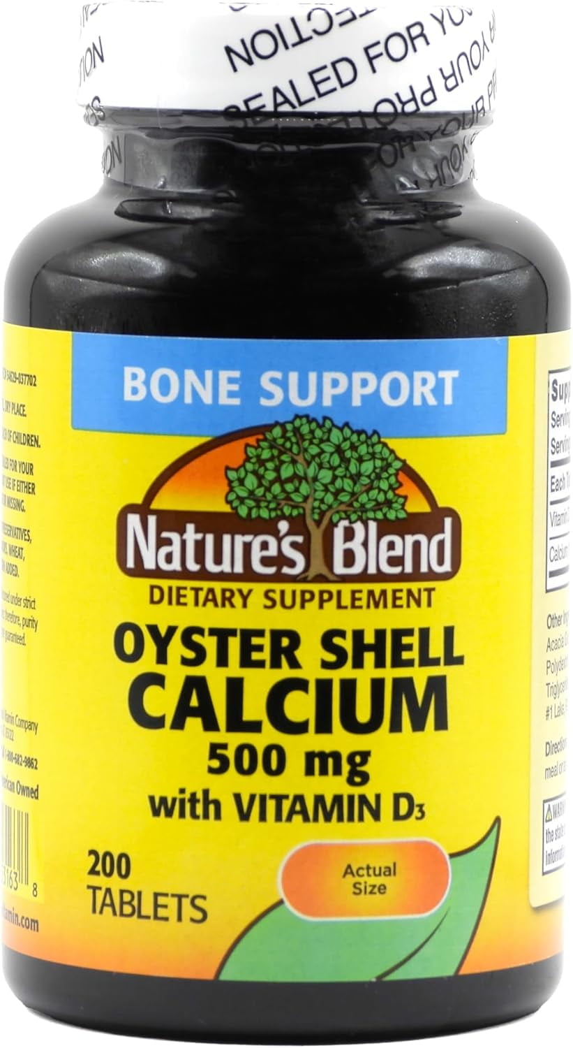 Nature's Blend Oyster Shell Calcium 500 mg, Vitamin D3 400 IU, 200 Tabs ...