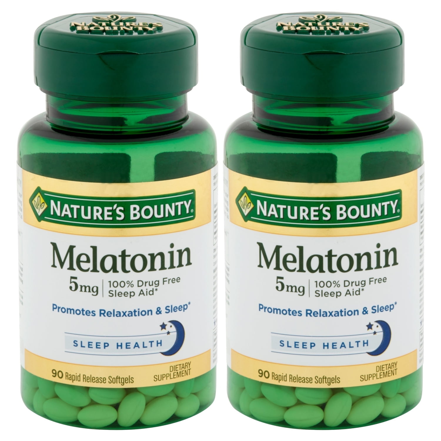 2 Pack - Nature's Bounty Melatonin 5mg, 90 Softgels Each for Quality ...