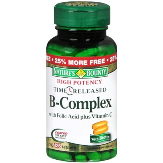 Nature's Bounty B-Complex Tablets With Folic Acid and Vitamin C, 125 ...