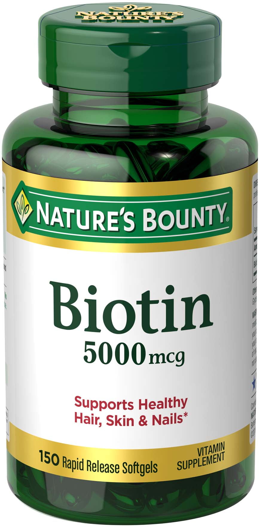 Nature's Bounty Biotin Softgels, 5,000 mcg, 150 Ct - Walmart.com