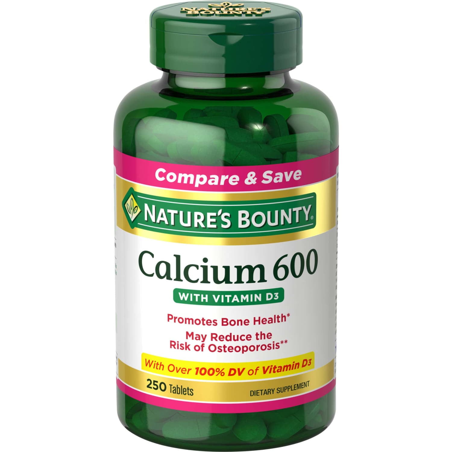 Nature's Bounty Calcium 600 + Vitamin D3 Tablets, 600 Mg, 250 Ct ...