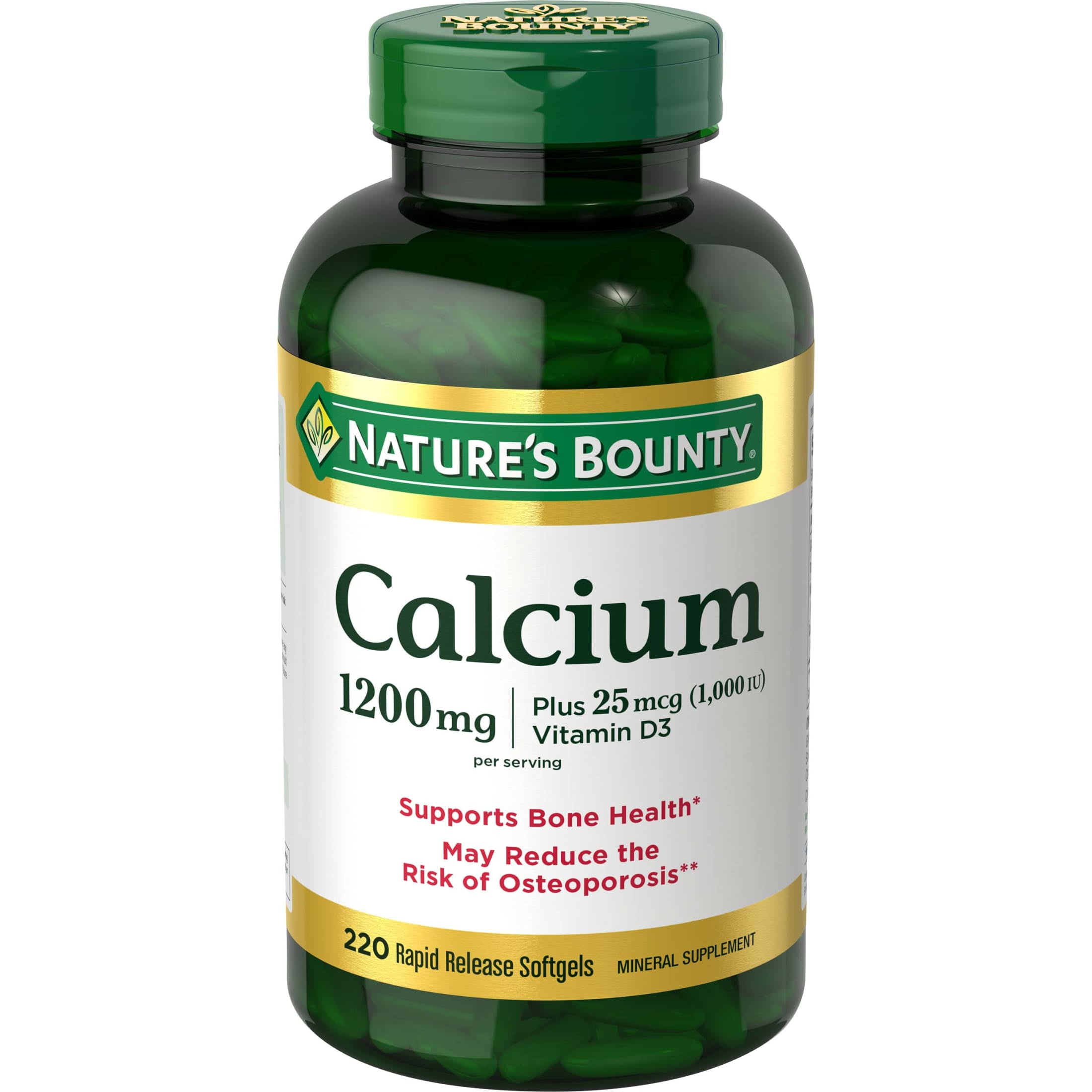 Nature's Bounty Calcium Plus Vitamin D3 Softgels 1200mg, 220 Count for ...