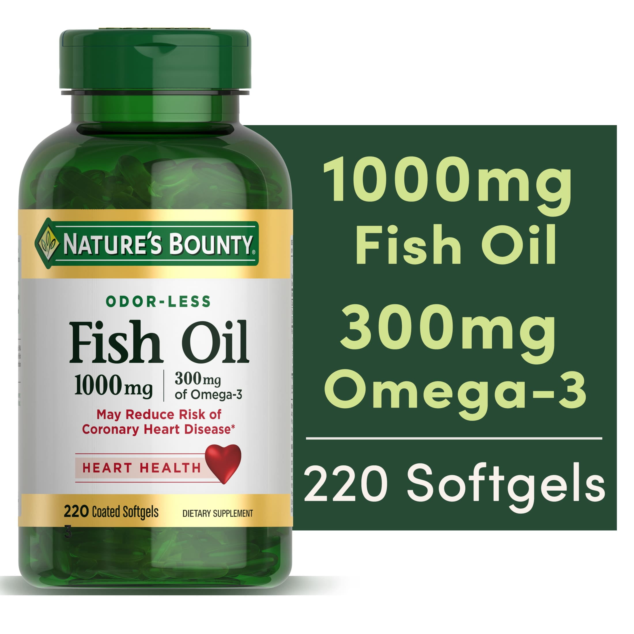 Nature’s Bounty Omega-3 Fish Oil 1000 mg Softgels for Heart Health ...
