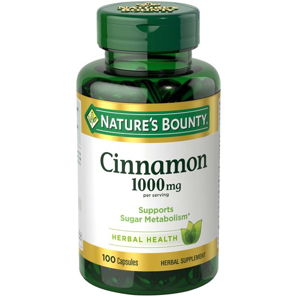 Nature's Bounty Cinnamon Capsules, 1000 Mg, 100 Ct Herbal Supplement ...