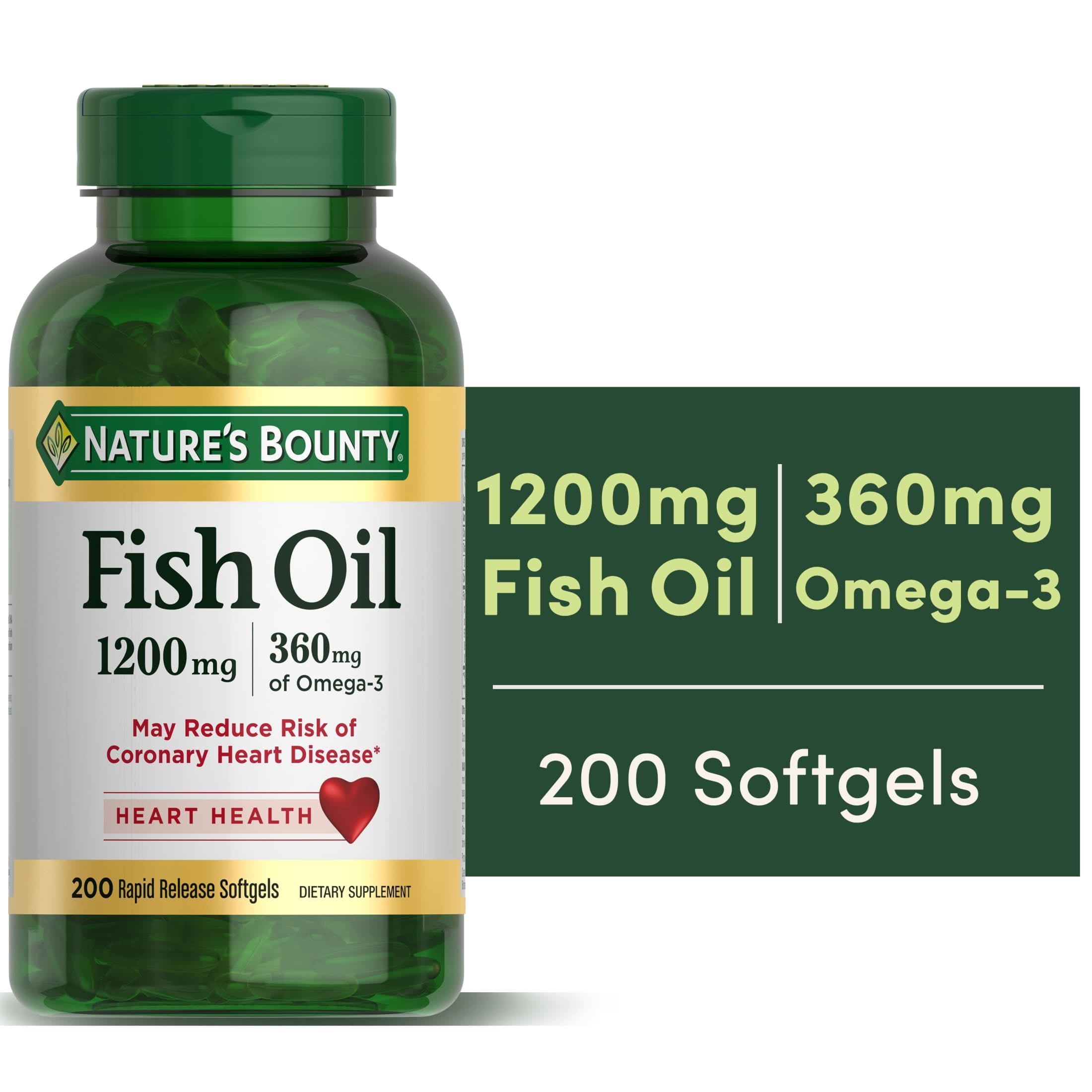 Nature's Bounty Fish Oil, 1200 Mg Omega 3 Softgels, 200 Ct, Supports ...