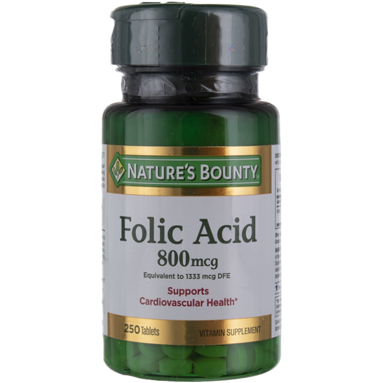 Nature's Bounty Folic Acid 800 mcg Tablets Maximum Strength 250 Tablets ...