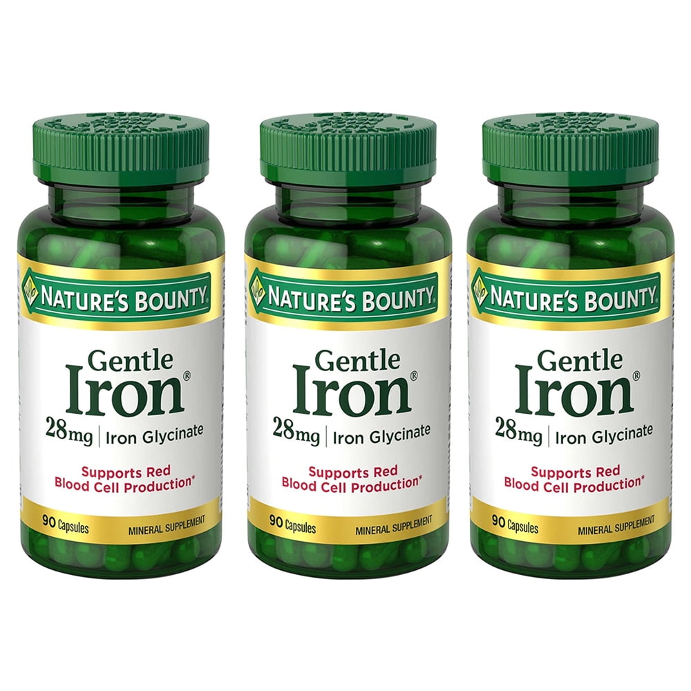 Nature’s Bounty Gentle Iron Supplement, 28 mg, 90 Capsules, Supports ...
