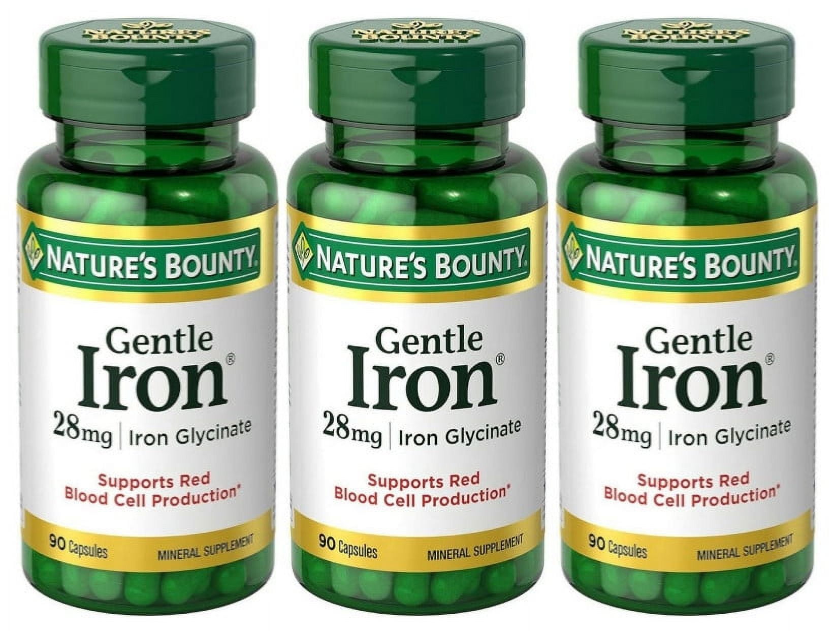 Nature's Bounty Gentle Iron 28 mg Supplement, 90 Capsules (Pack of 3 ...