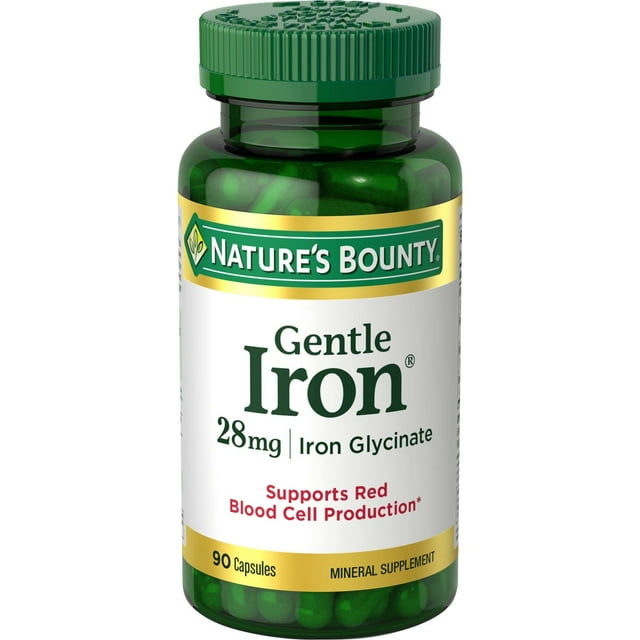 Nature's Bounty Gentle Iron Glycinate 28 mg, 90 Ct Pills for Red Blood ...