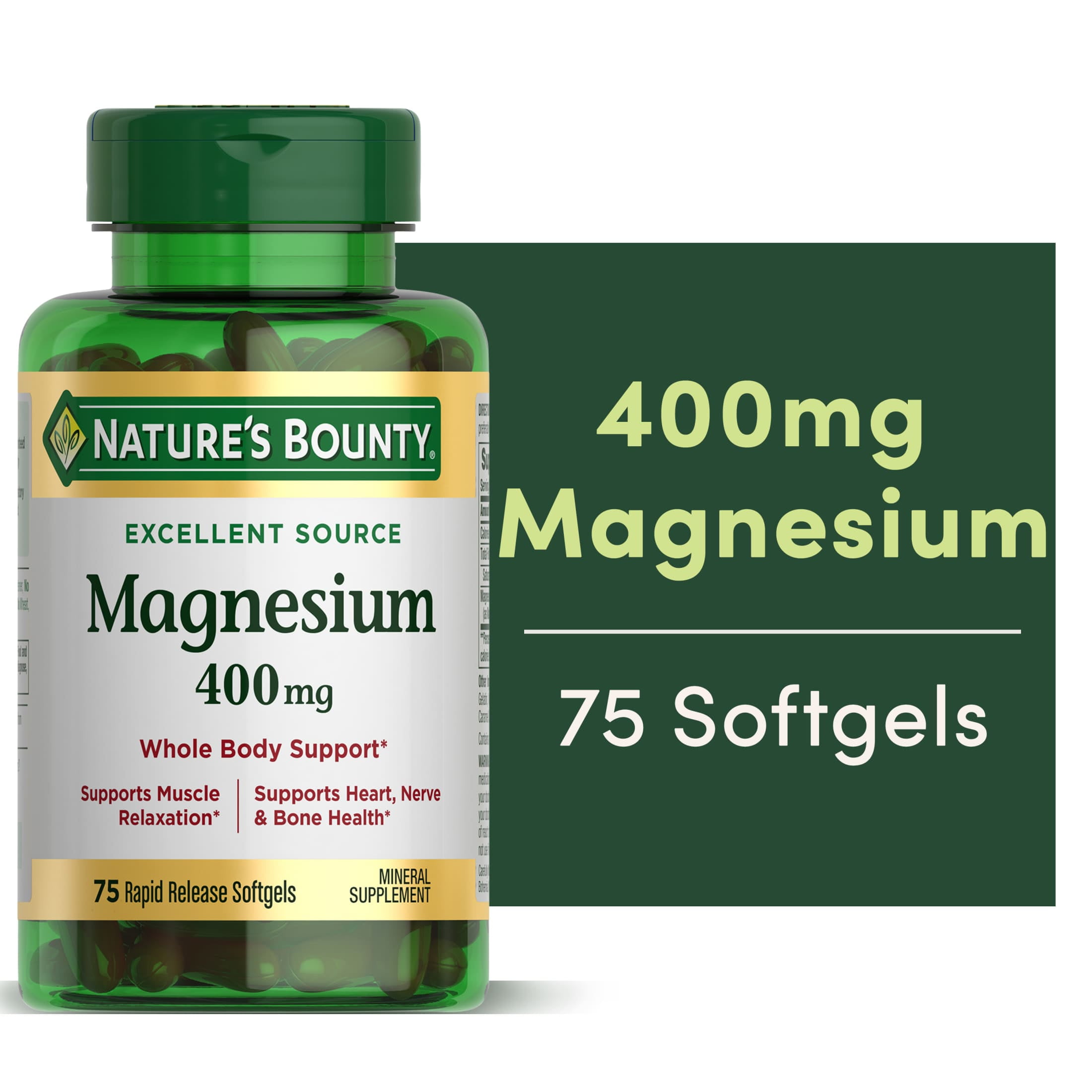 Nature's Bounty Magnesium Rapid Release Softgels, 400 Mg, 75 Ct ...