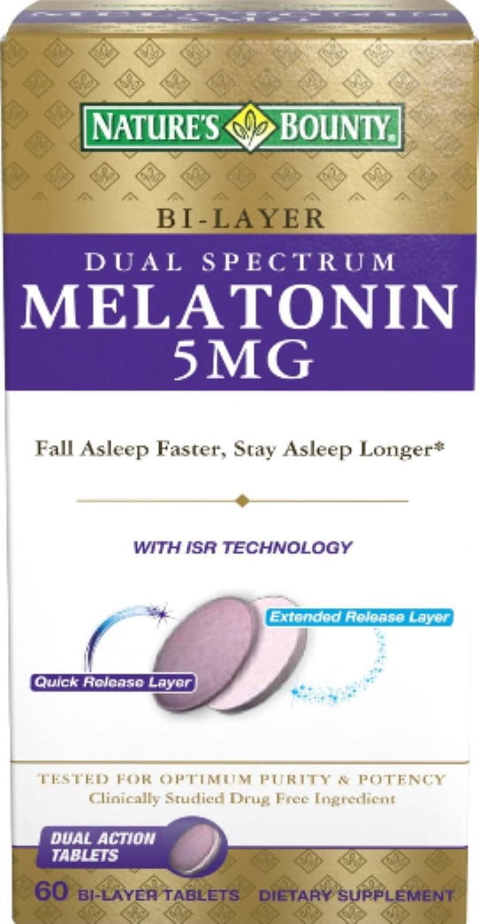 Nature's Bounty Melatonin 5mg, Bi-Layer, Quick & Extended Release ...