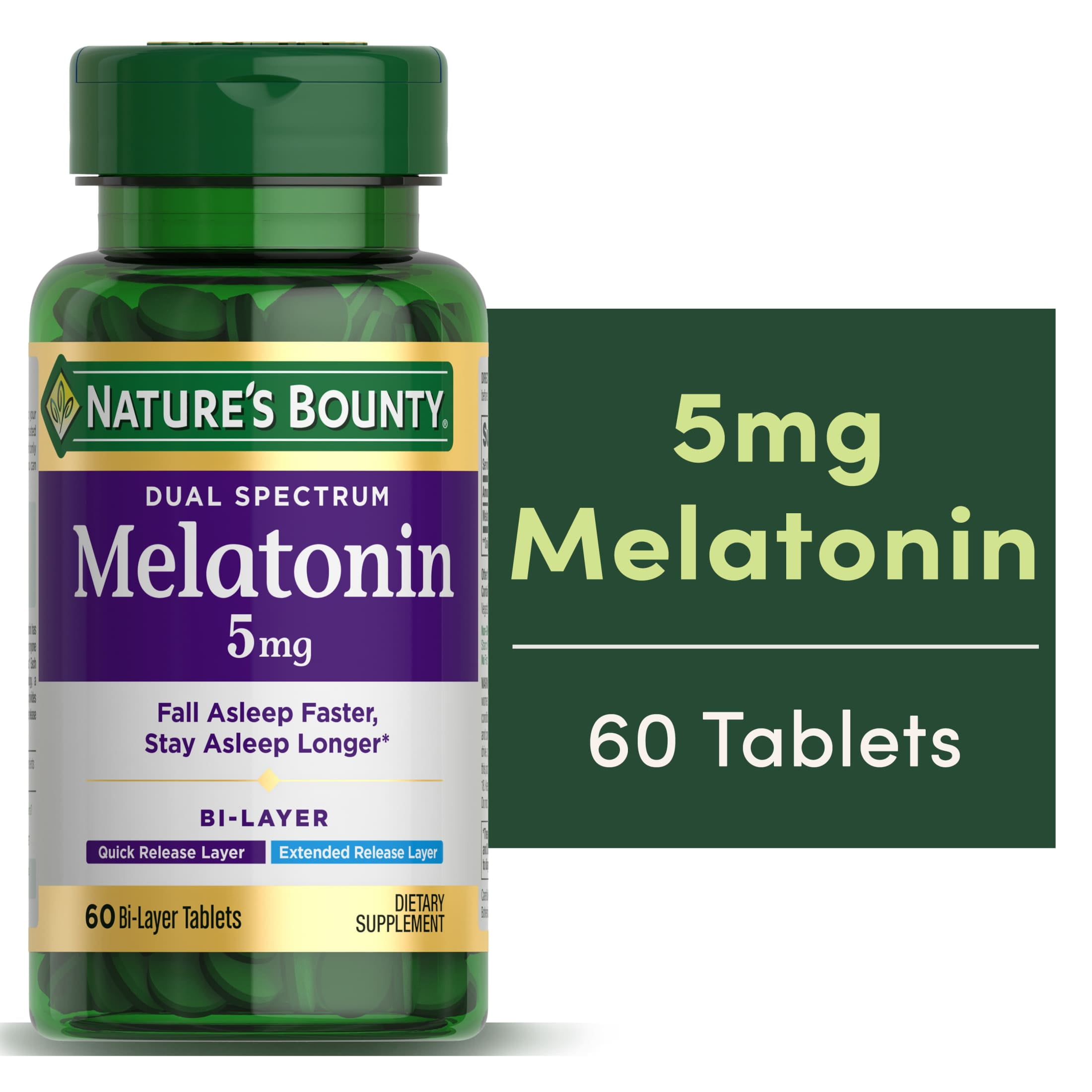 Nature's Bounty Dual Spectrum Melatonin 5 mg 60 Tabs - Walmart Business ...