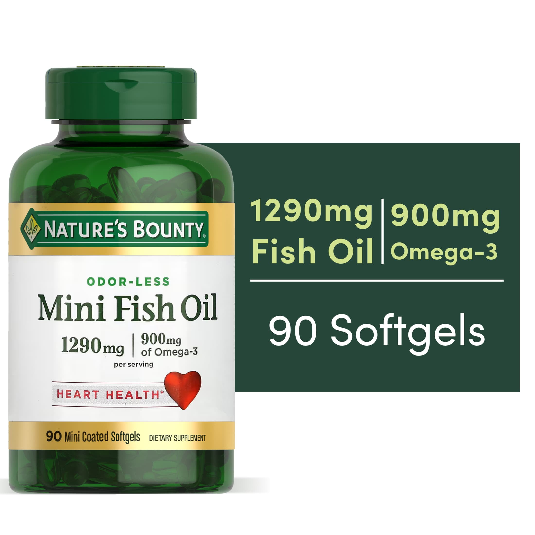 Nature's Bounty Premium Coated Mini Fish Oil Softgels, Odorless, 1290 ...