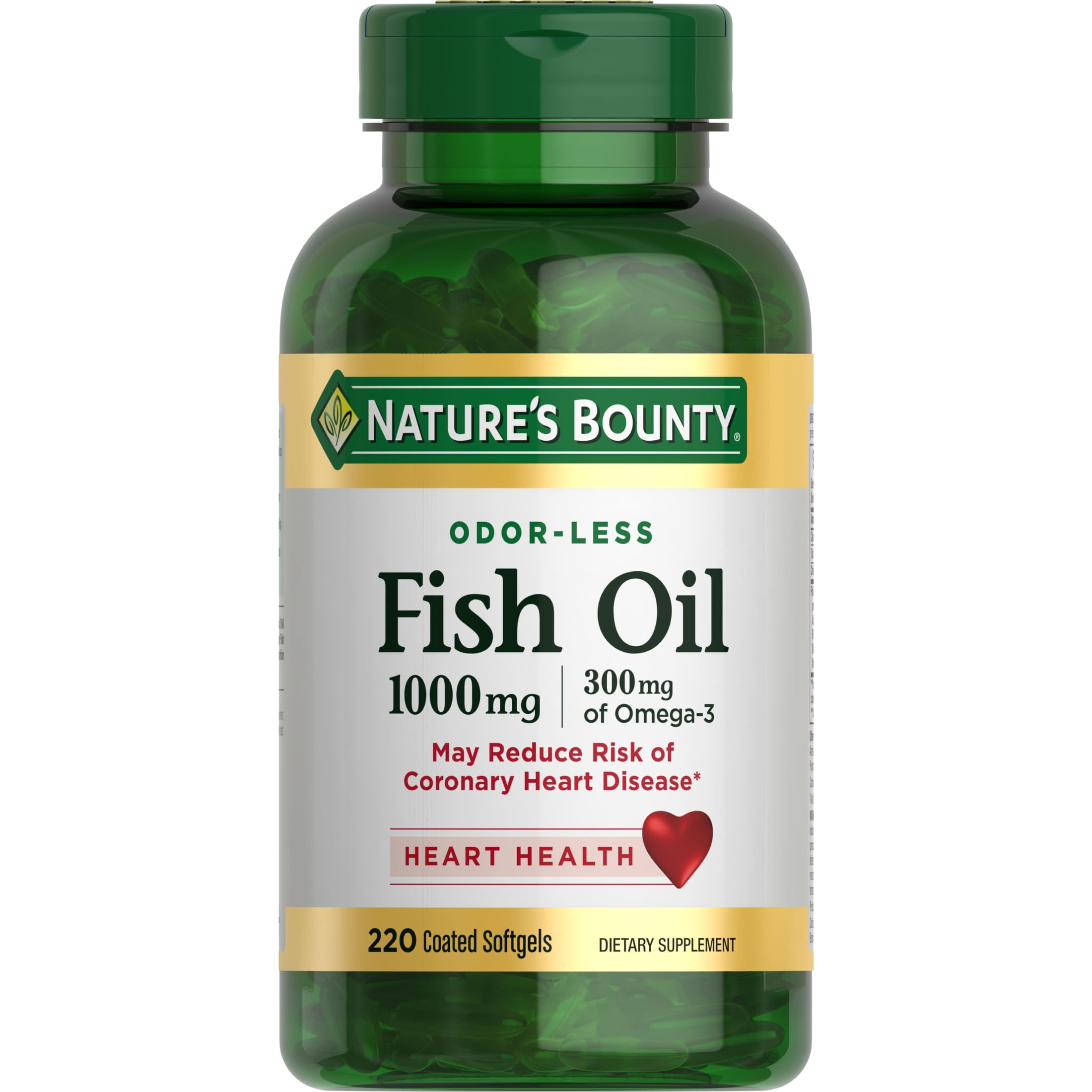 Nature’s Bounty Omega-3 Fish Oil 1000 mg, Odorless, Heart Health, 220 ...