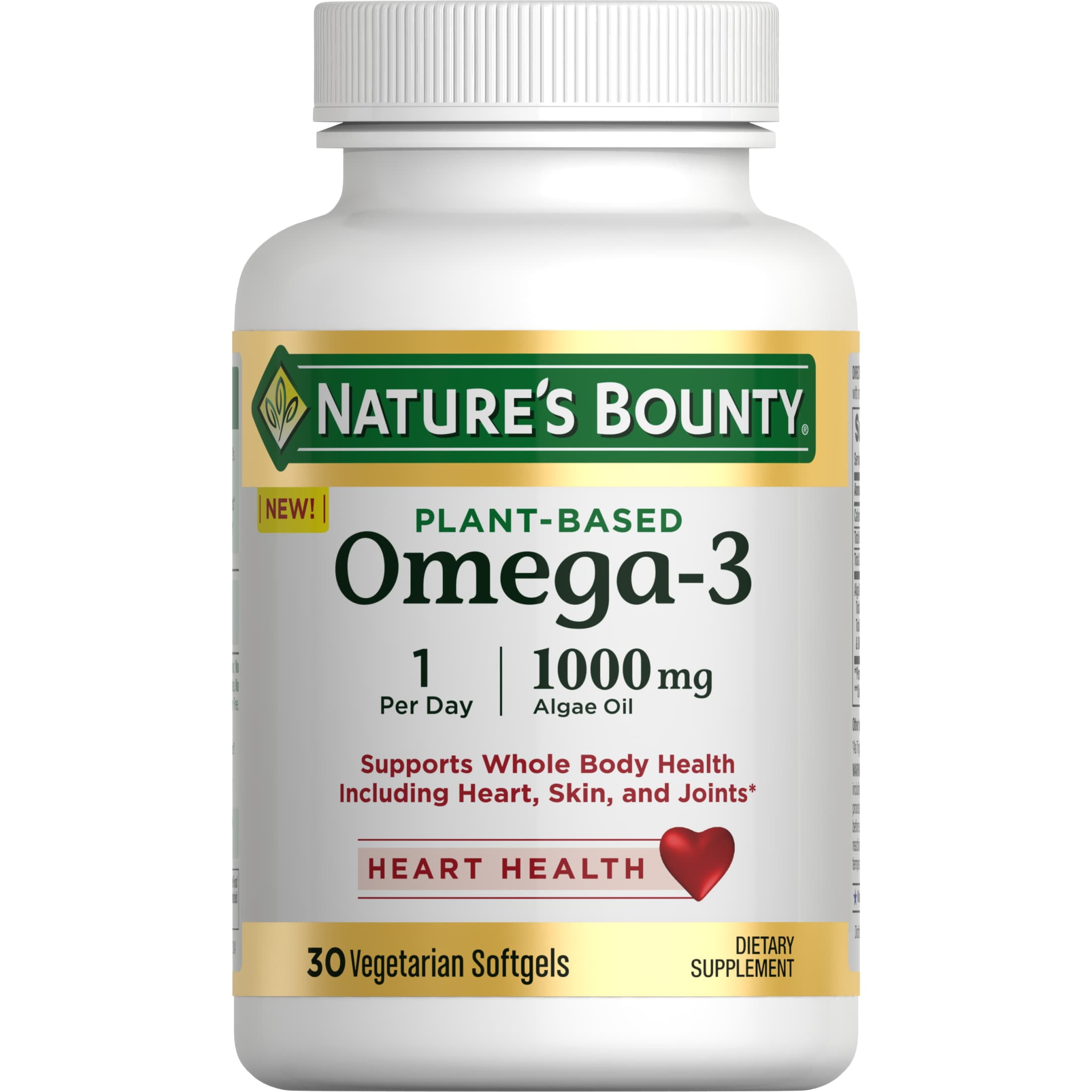 Nature's Bounty Plant-Based Omega-3 Softgel Supplements, Whole Body ...