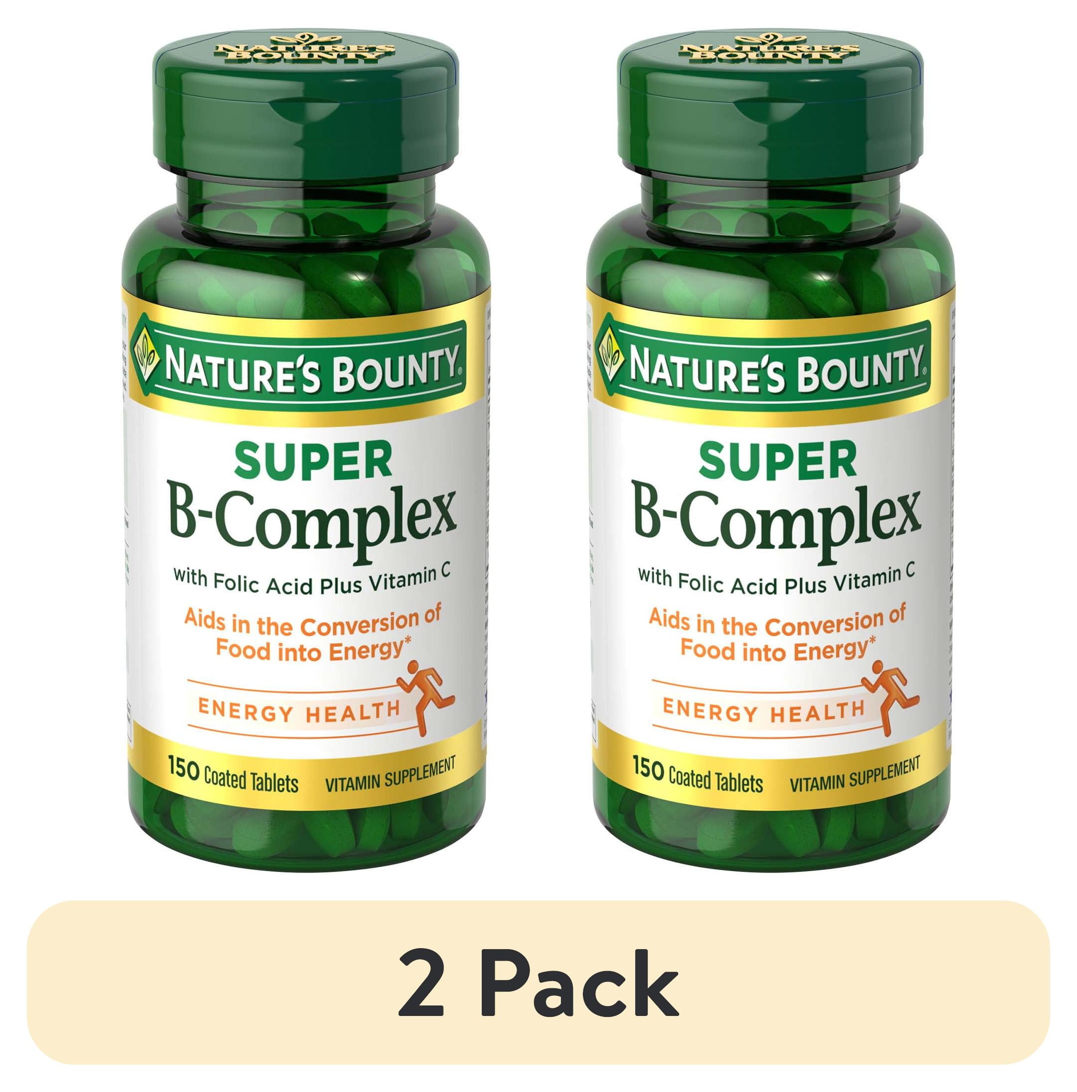 (2 pack) Nature's Bounty Super B Complex Tablets With Folic Acid ...