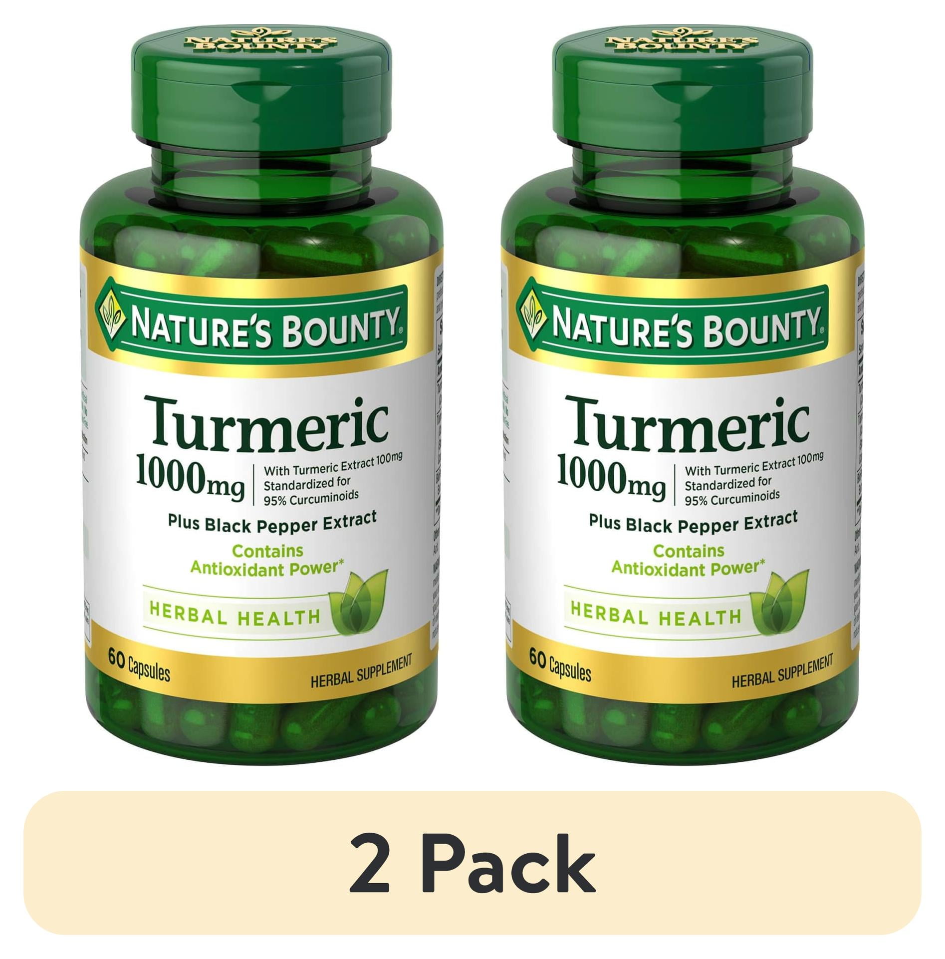 (2 pack) Nature's Bounty Turmeric plus Black Pepper Extract 1,000 mg 60 ...