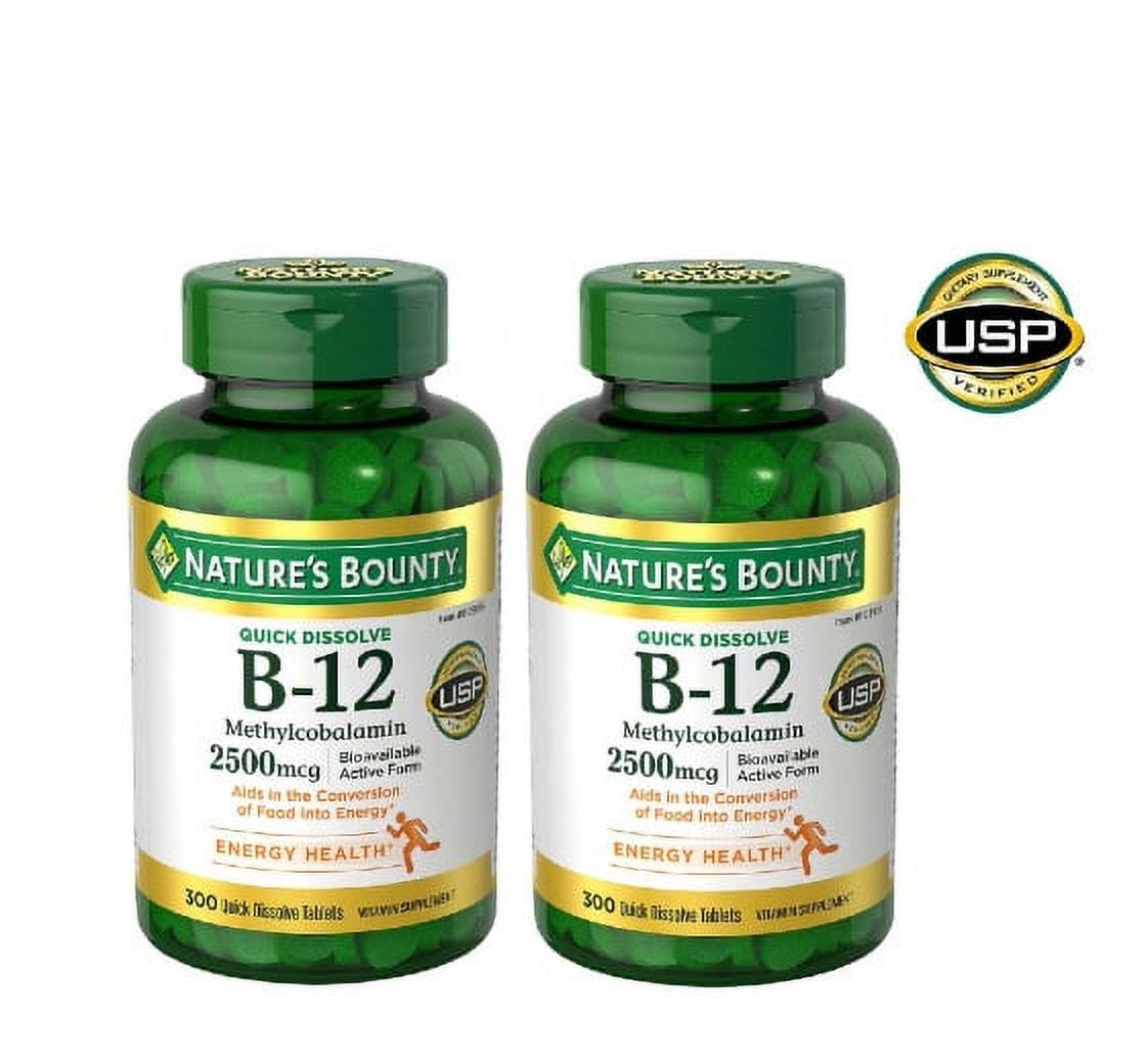Nature's Bounty Vitamin B-12 2500 mcg, 300 Quick Dissolve Tablets( 2PK ...