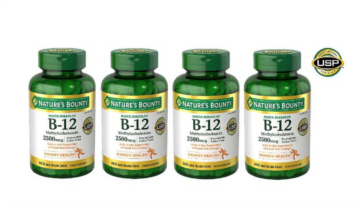 Nature's Bounty Vitamin B-12 2500 mcg, 300 Quick Dissolve Tablets(4PK ...