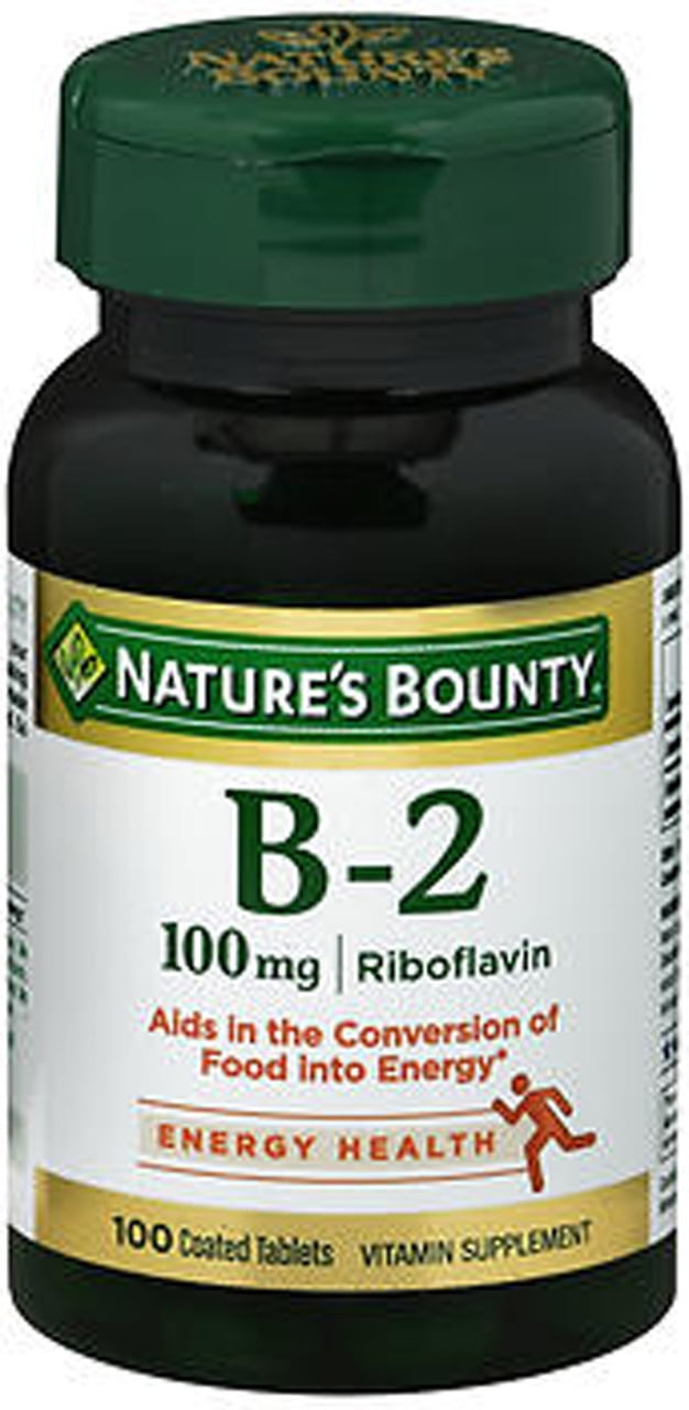 Nature's Bounty Vitamin B-2 100mg, Riboflavin Coated Tablets for Energy ...
